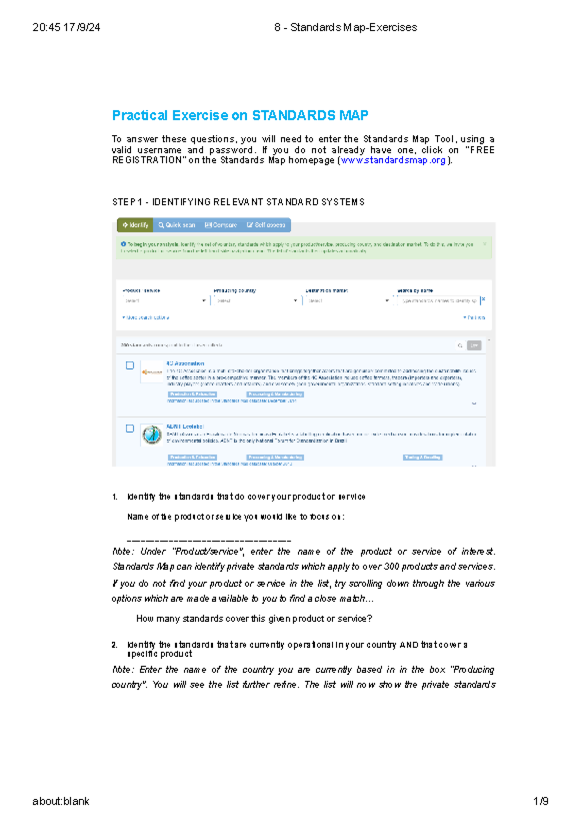 8 - Standards Map-Exercises - Practical Exercise on STANDARDS MAP To answer these questions, you ...