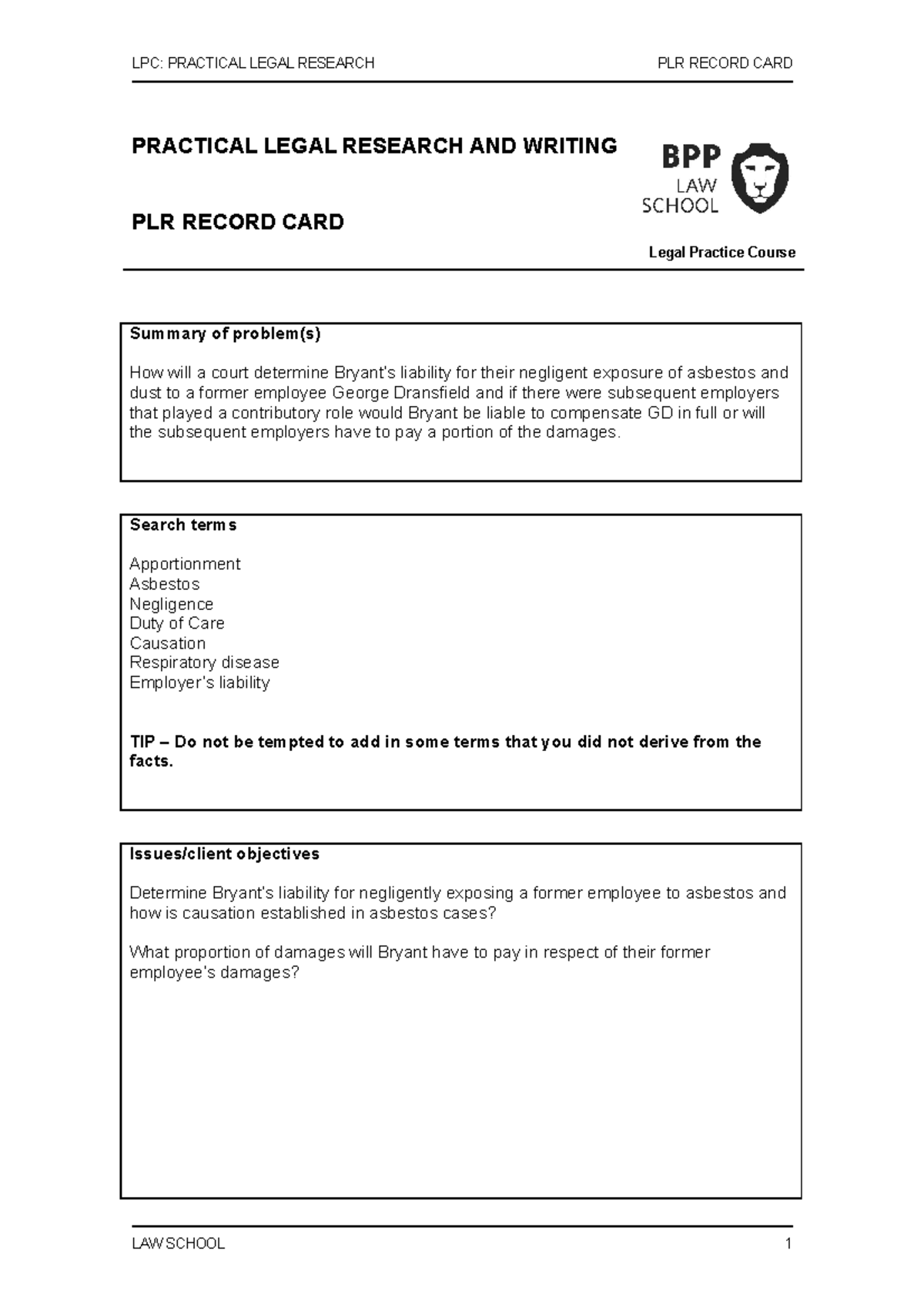 PLR Record Card Template - PRACTICAL LEGAL RESEARCH AND WRITING PLR ...
