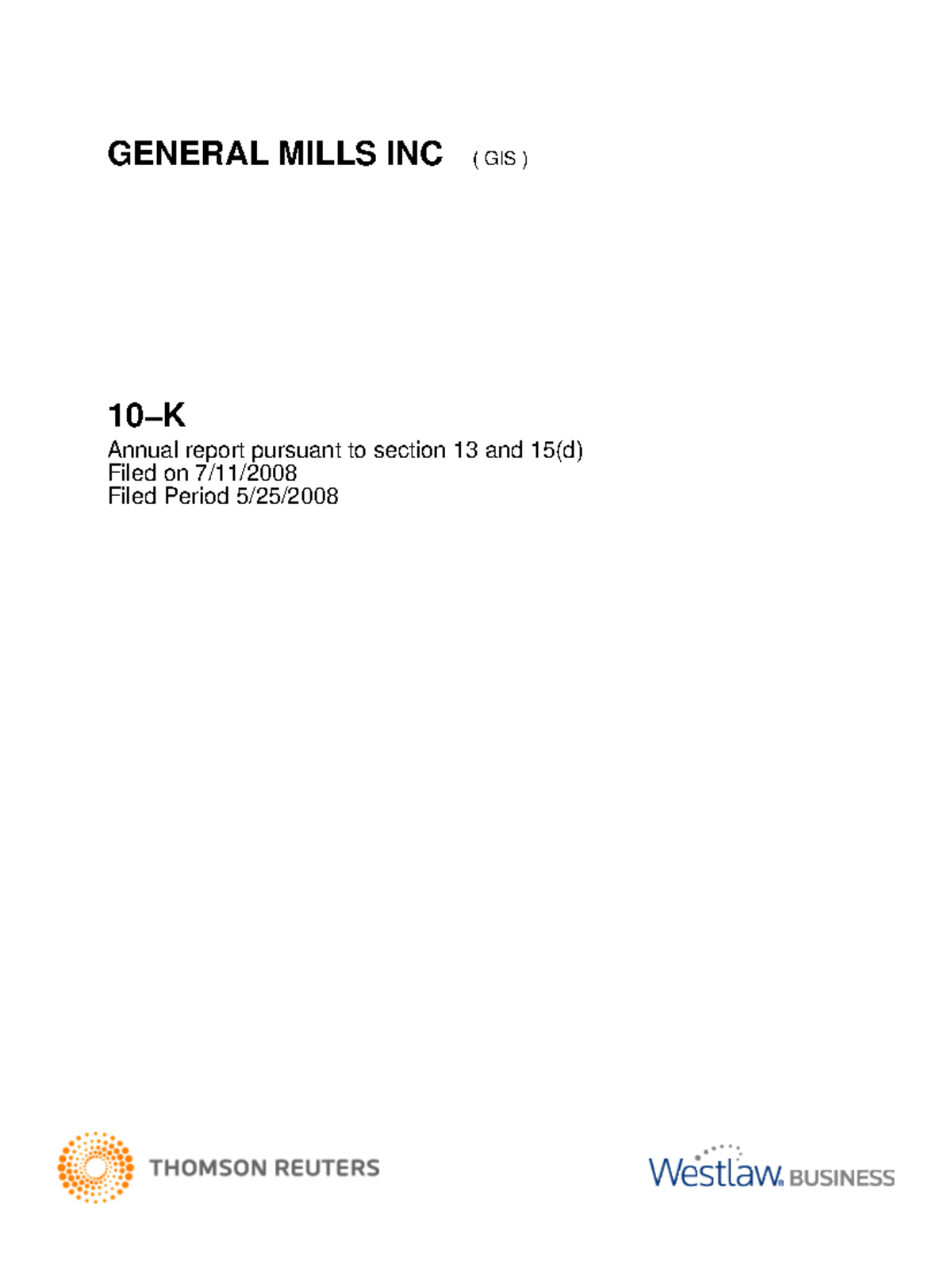 Sample Exam - Financials-General Mills(12) - GENERAL MILLS INC ( GIS ...