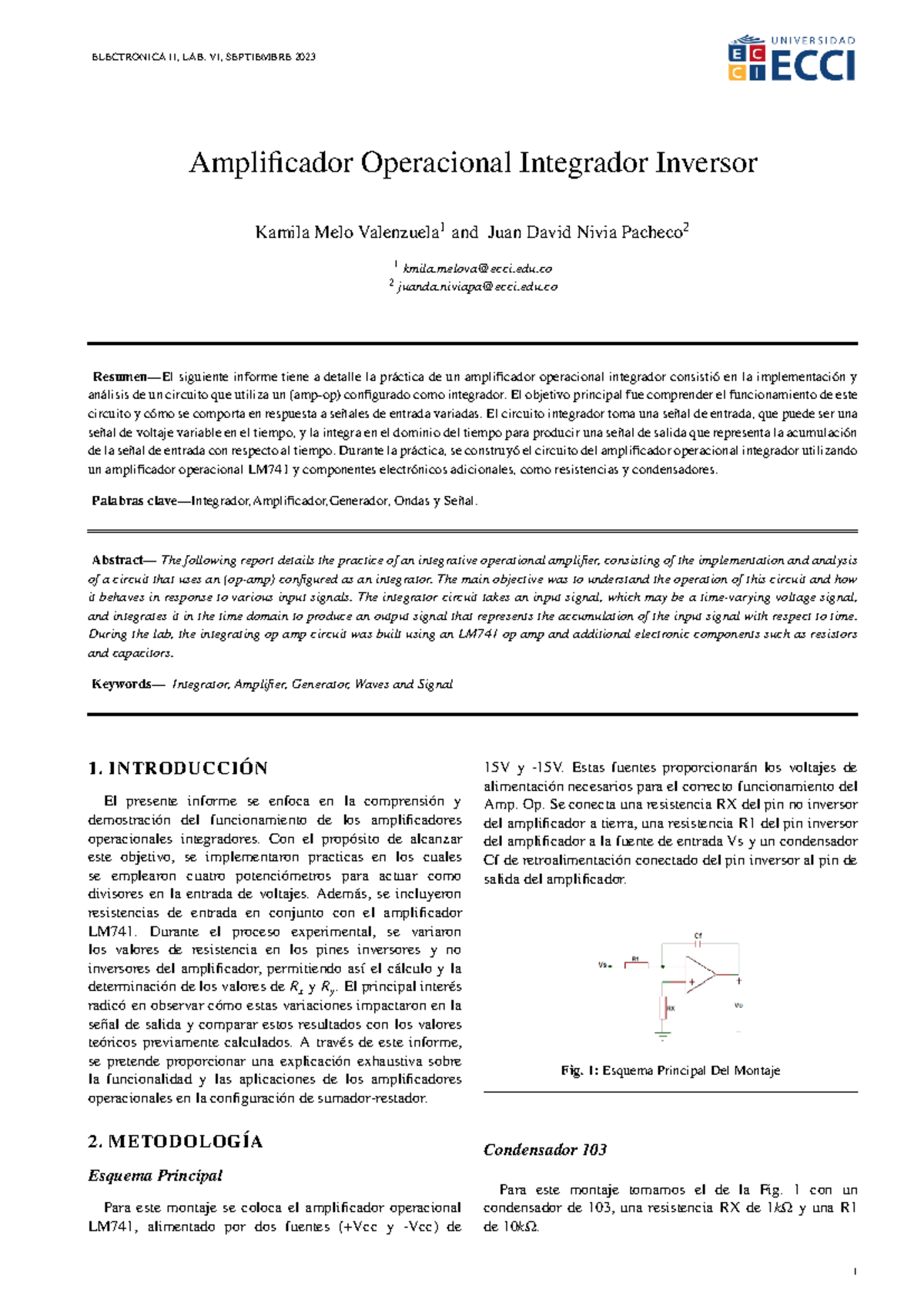 AMP OP Integrador Inversor - ELECTRONICA II, LAB. VI, SEPTIEMBRE 2023 ...