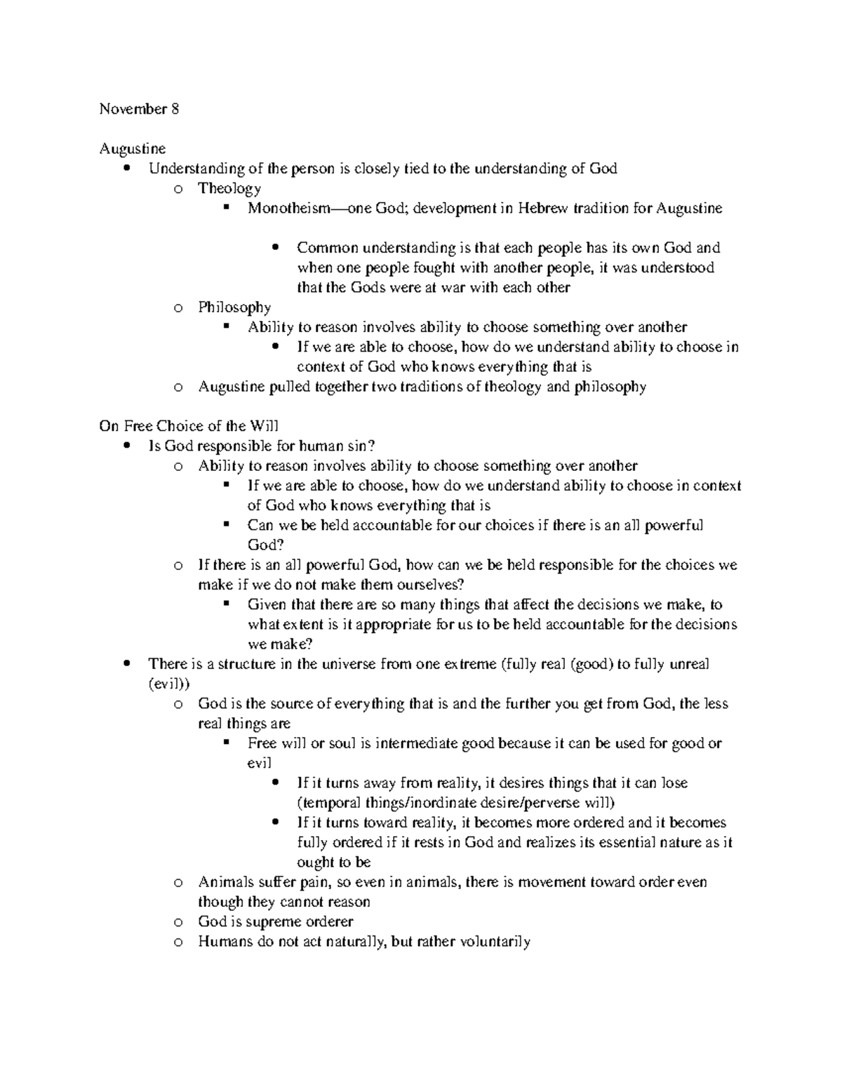 on free choice of the will - November 8 Augustine Understanding of the ...