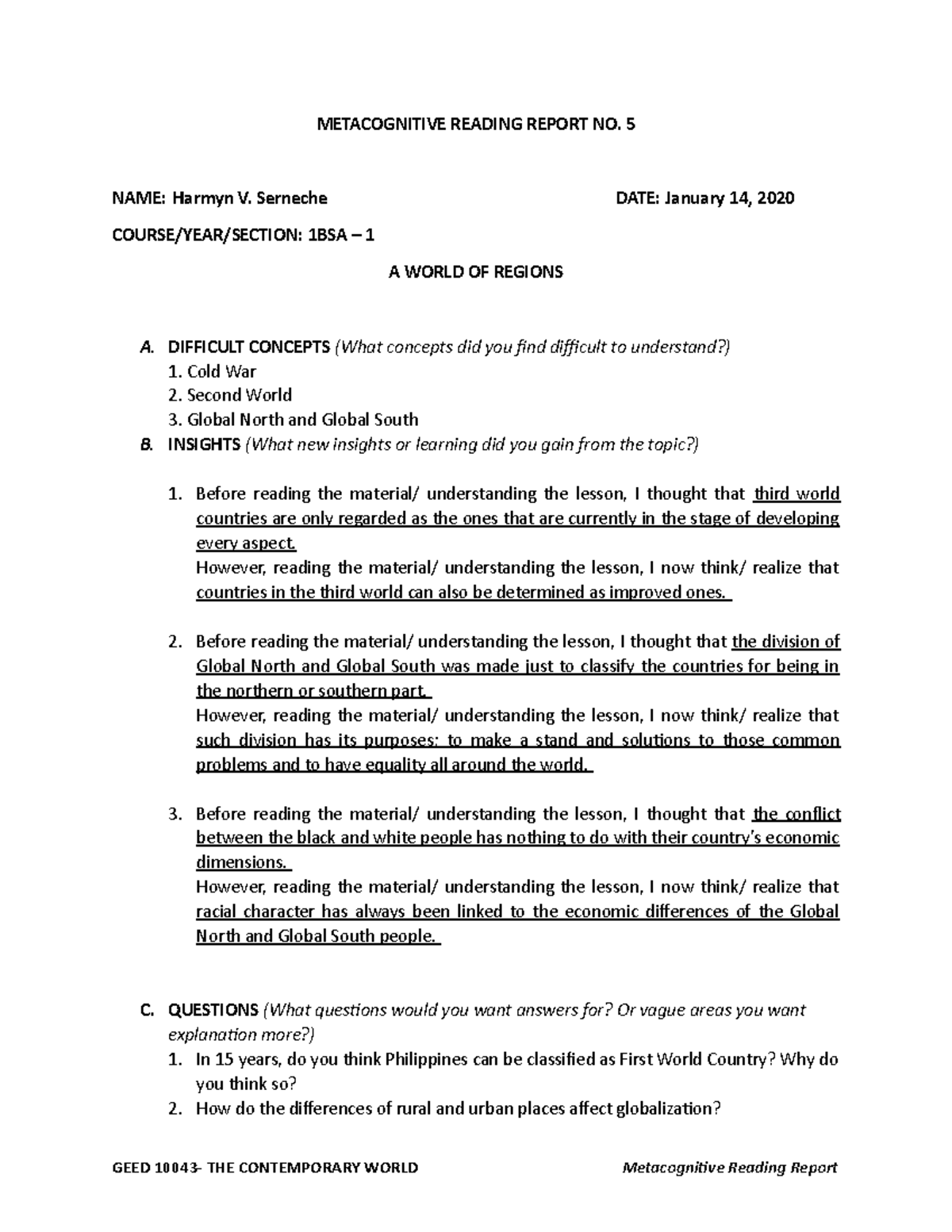 HS M5 - It helps students to create a proper metacognitive reading report. - METACOGNITIVE ...