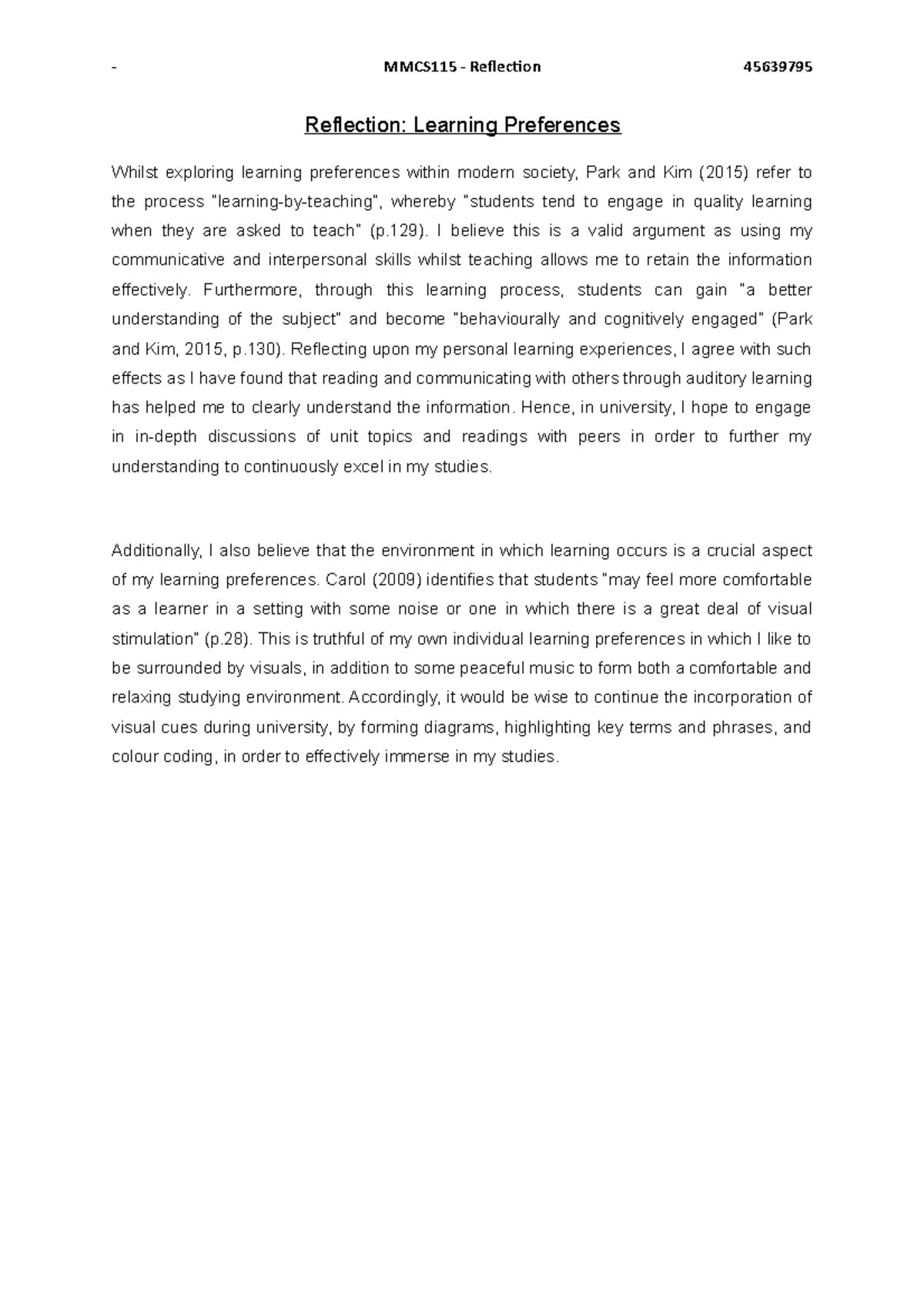 Reflection - Grade: B- MMCS115 - Reflection 45639795 Reflection ...