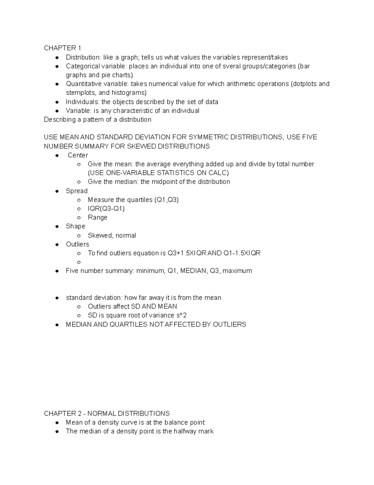 AP STAT Review - CHAPTER 1 Distribution: like a graph; tells us what ...