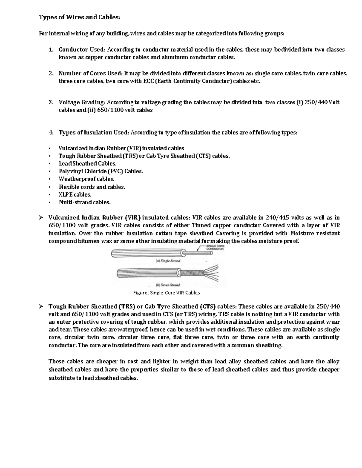 Unit 5 bee - bee 5th - Types of Wires and Cables: ####### For internal ...