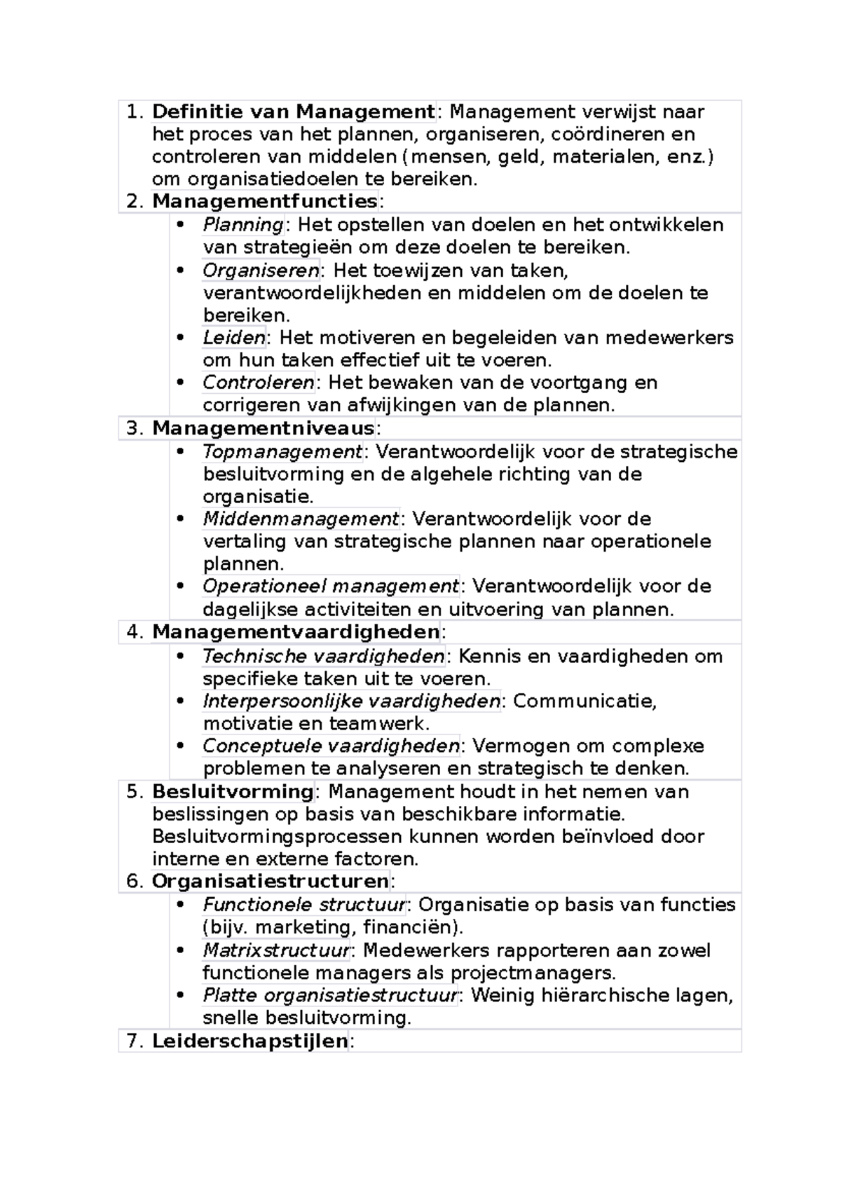 Definitie van Management - ) om organisatiedoelen te bereiken ...