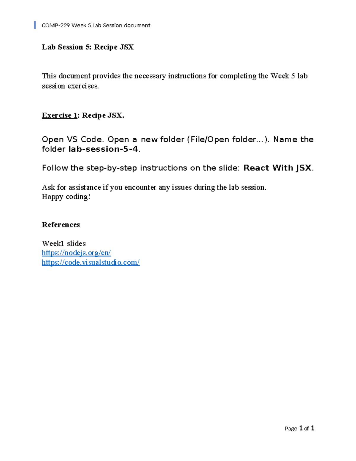 COMP-229 Week 5 Lab Session Document F23 - Recipe JSX - COMP-229 Week 5 Lab Session document Lab ...