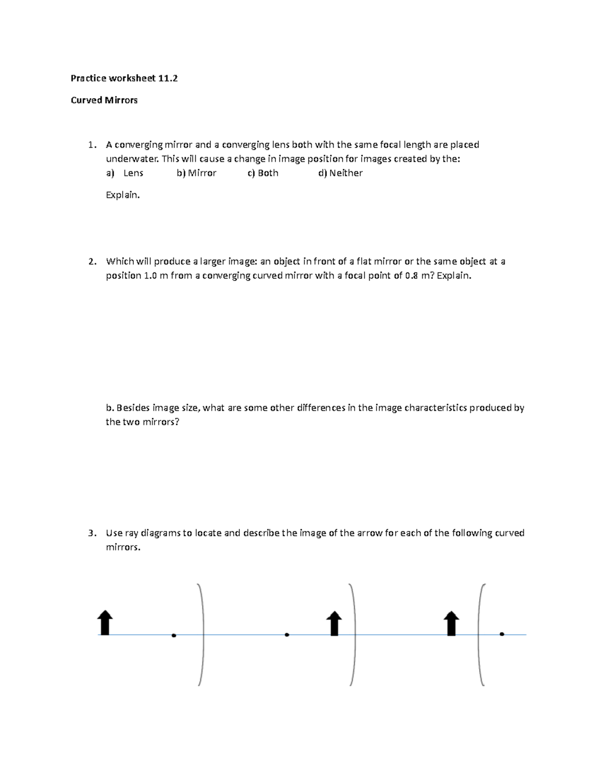 Practice worksheet 11 - help - Practice worksheet 11. Curved Mirrors A ...