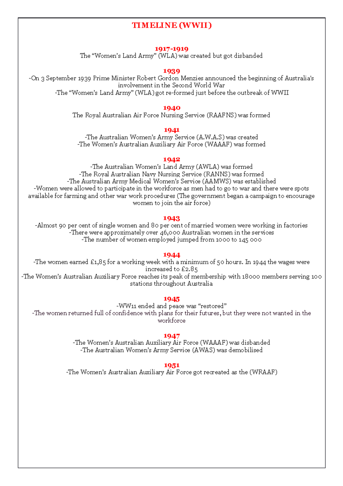 The History Of a Timeline Starting from 1917 - TIMELINE (WWII) 1917 ...