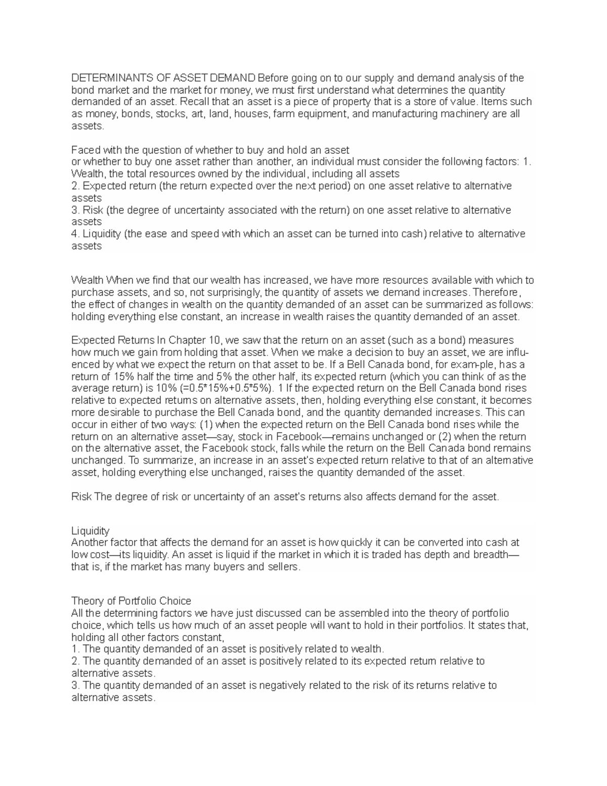 11ae - ch11 - DETERMINANTS OF ASSET DEMAND Before going on to our ...