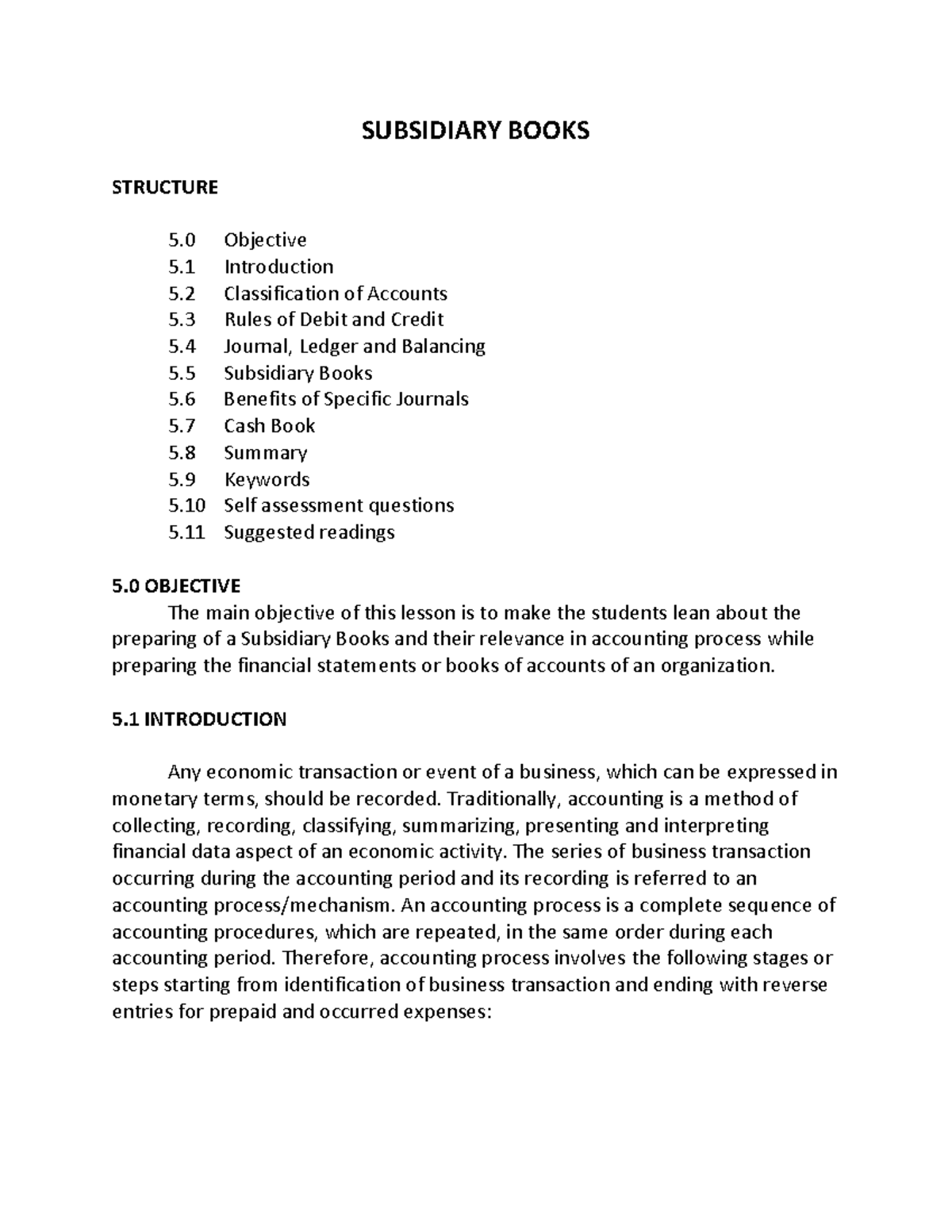 1st SEM BBA 1st Year Notes - SUBSIDIARY BOOKS STRUCTURE 5 Objective 5 ...