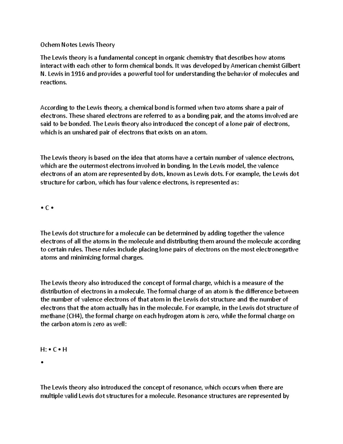 Ochem Notes Lewis Theory - It was developed by American chemist Gilbert ...