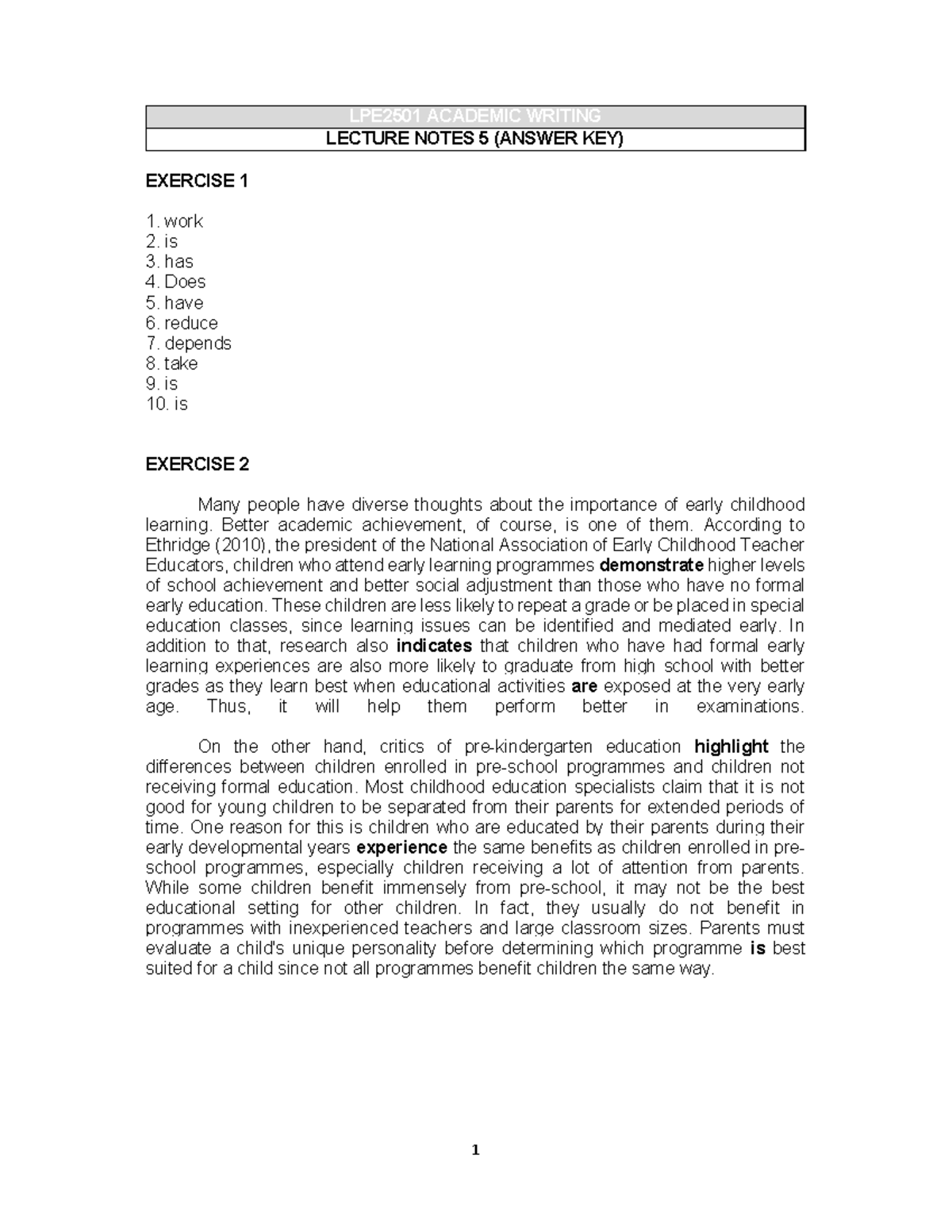 Lecture Notes 5 - 1 LPE2501 ACADEMIC WRITING LECTURE NOTES 5 (ANSWER ...