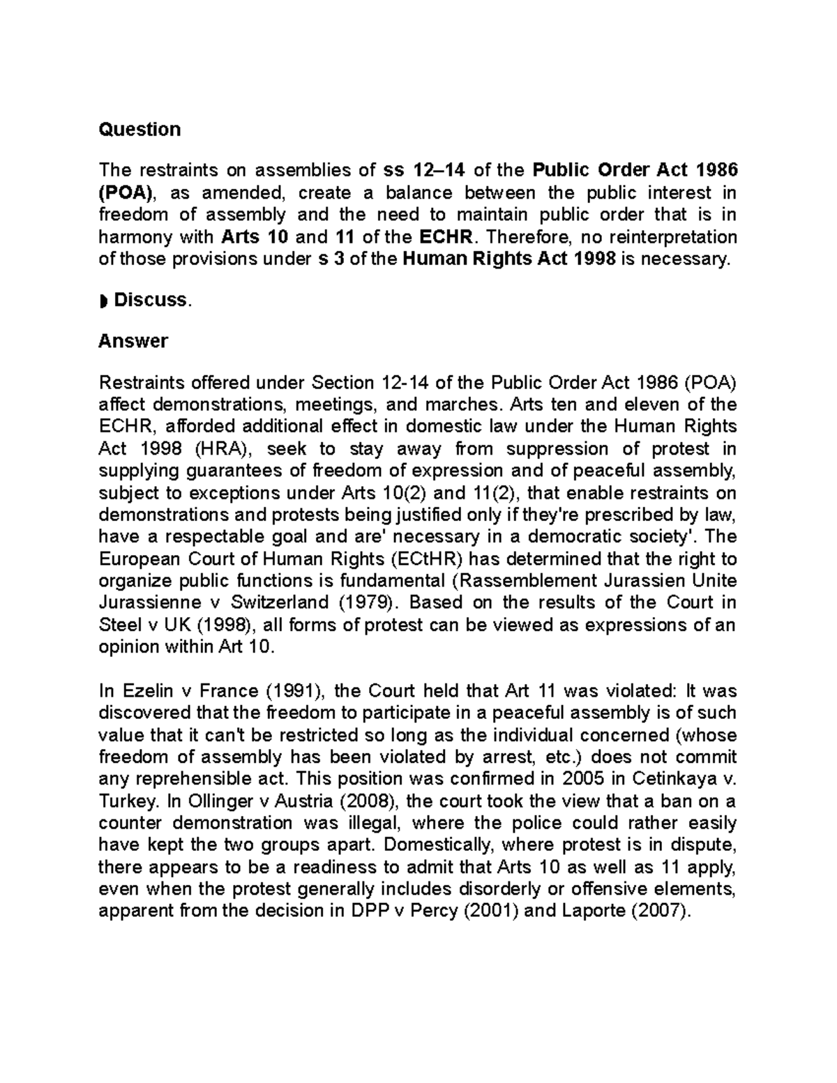Public Order Act 1986 - Question The restraints on assemblies of ss 12 ...