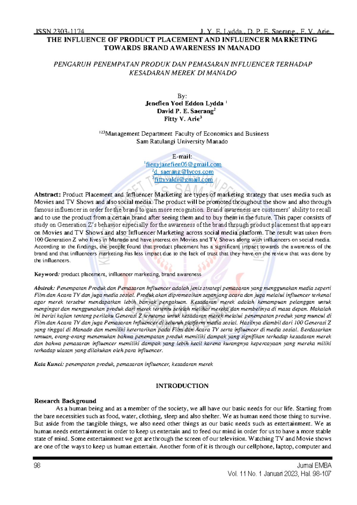 Jurnal EMBA Jenefien - Tài liệu - 98 Jurnal EMBA THE INFLUENCE OF ...