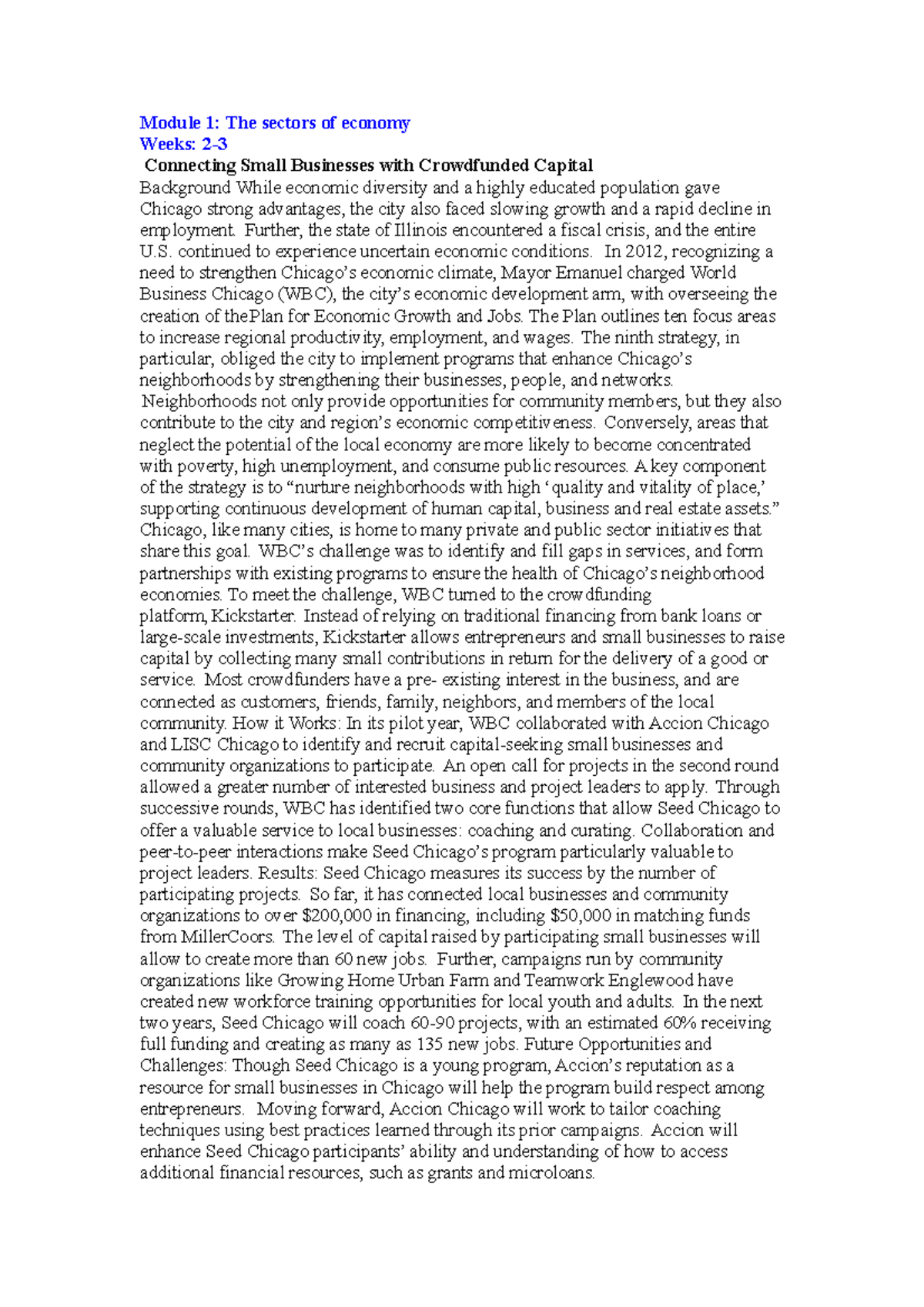 Case Studies for Fin Man - Module 1: The sectors of economy Weeks: 2 ...