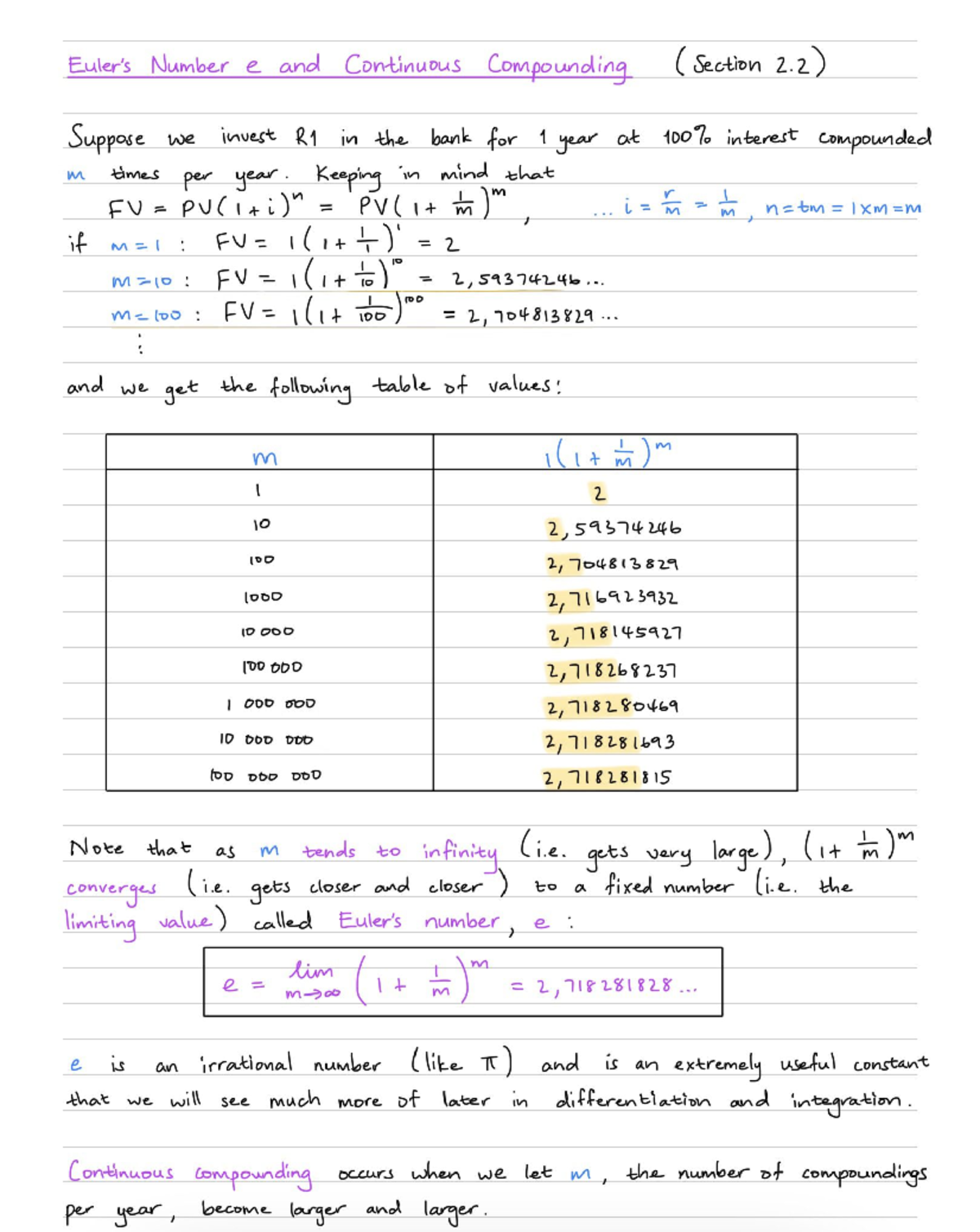 2.4. Euler_s Number e and Continuous Compounding - MAM1010F - Studocu