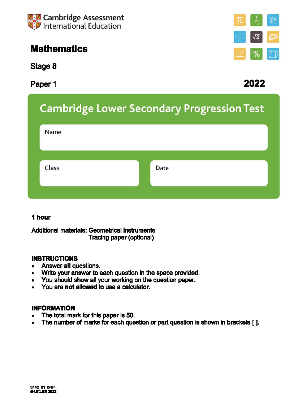 Maths Paper 1 - Cambridge Assessment T International Education 2 ...