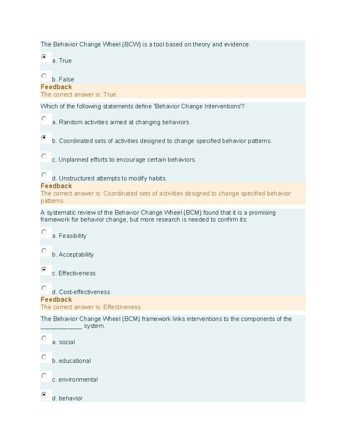 PSYC 1111 Self-Quiz Unit 3 - The Behavior Change Wheel (BCW) is a tool ...
