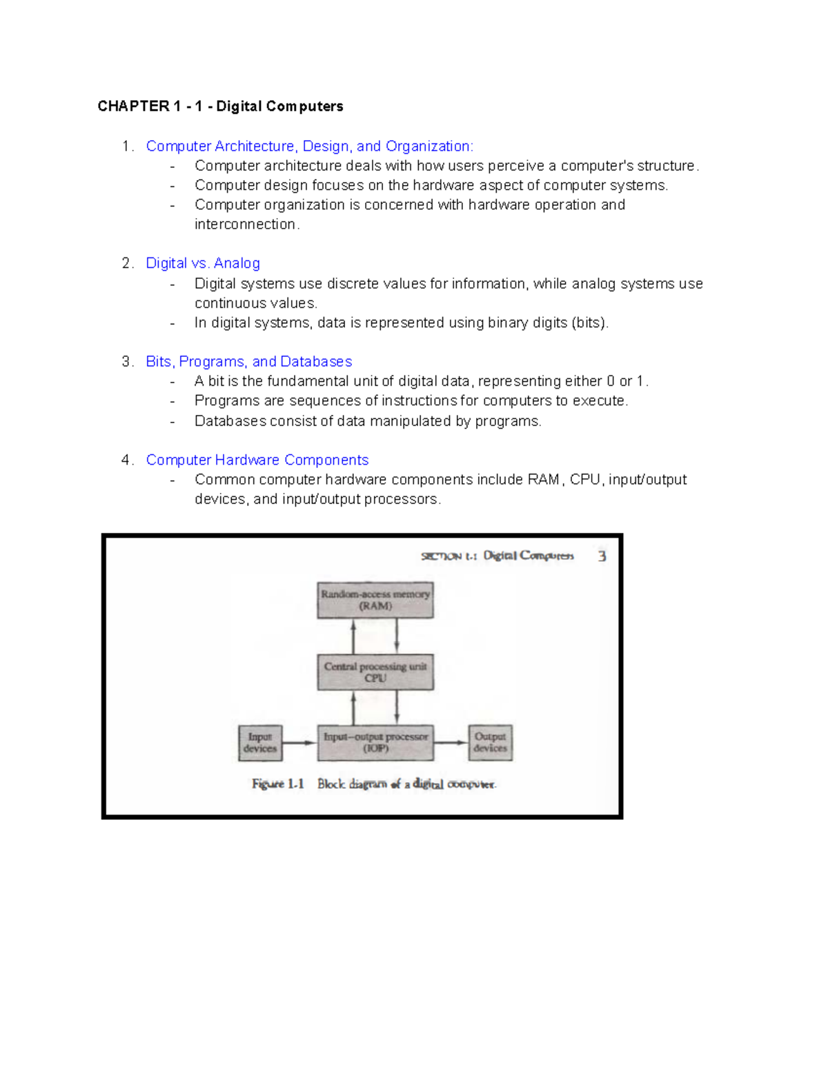 CEG 2136 Notes - eerewre - CHAPTER 1 - 1 - Digital Computers Computer ...