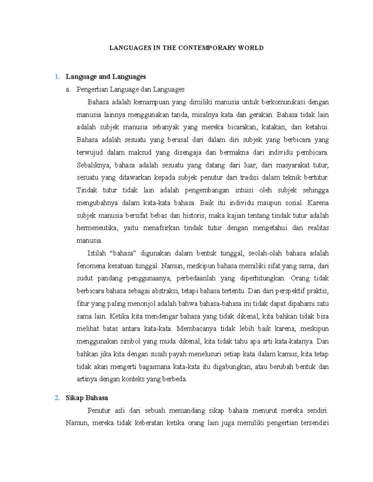 Languages In the Contemporary World - LANGUAGES IN THE CONTEMPORARY ...