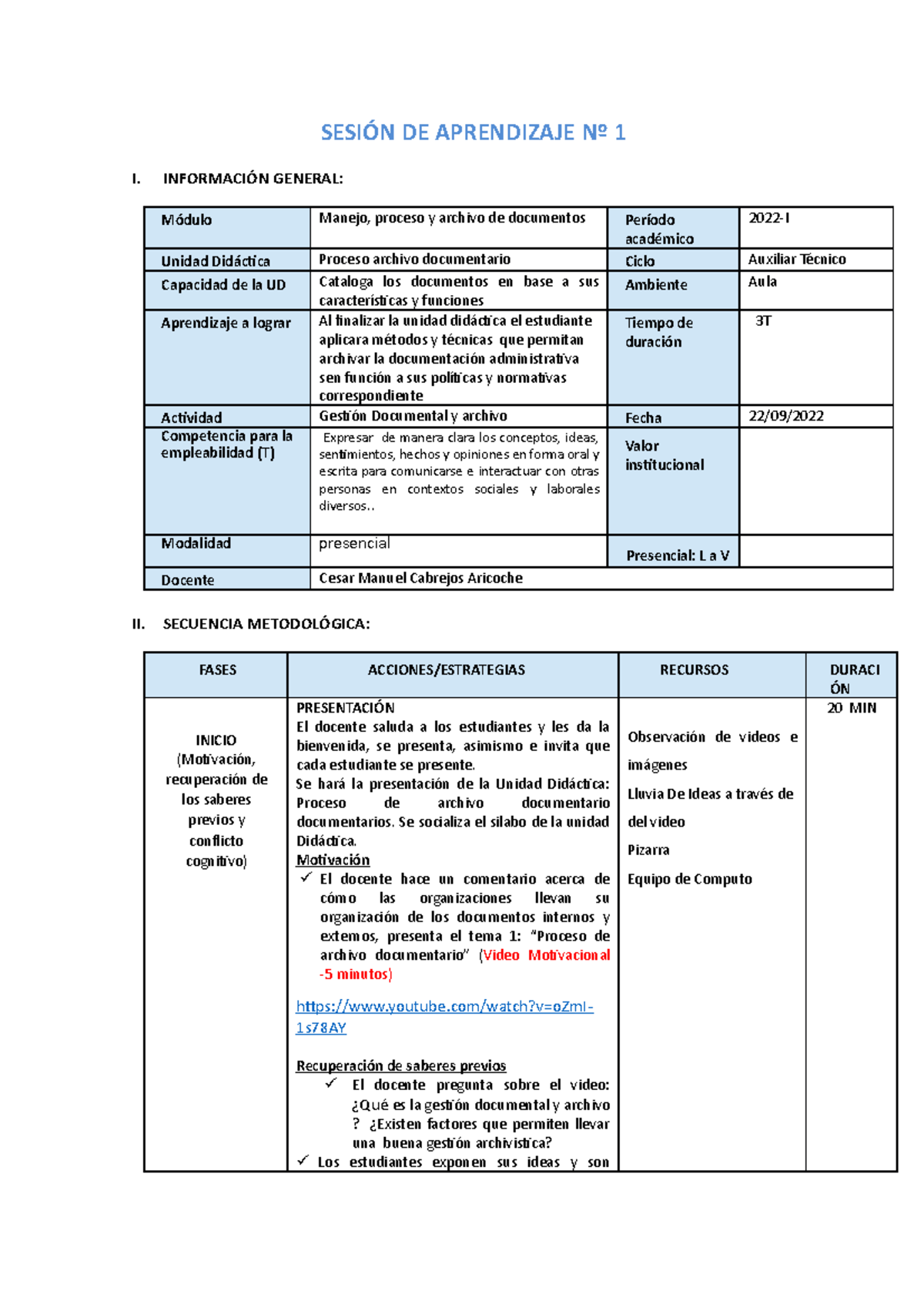 Sesion 1 Gestion Documental y archivo - SESIÓN DE APRENDIZAJE Nº 1 I ...