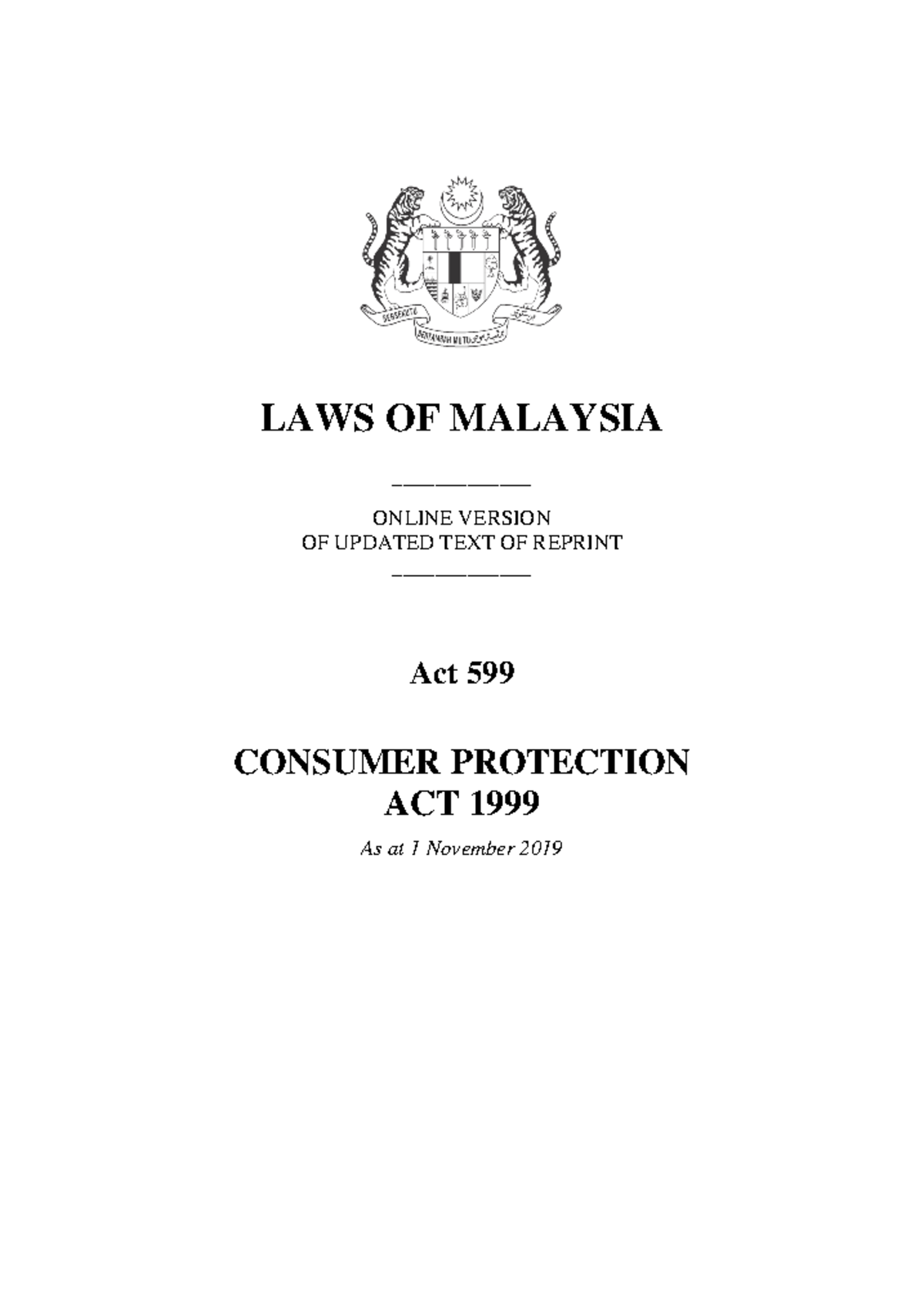 Consumer Protection ACT 1999 Amendment 2019 - LAWS OF MALAYSIA ...