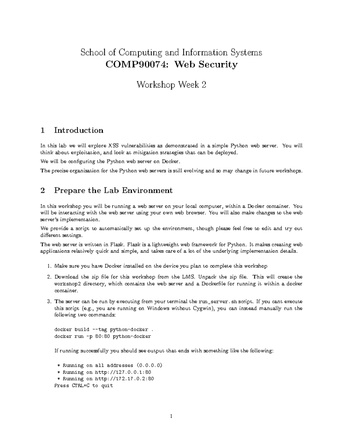 Week 2-Tutorial 1 solution - School of Computing and Information Systems COMP90074: Web Security ...