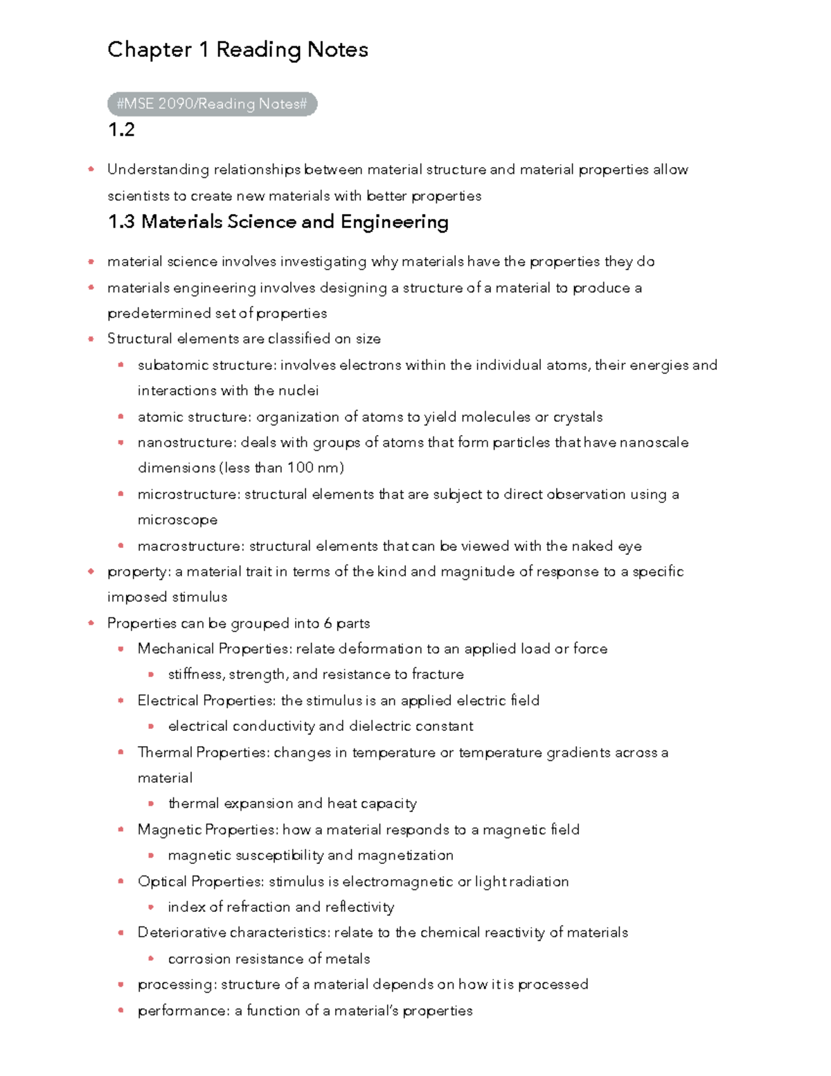 Chapter 1 Reading Notes - Chapter 1 Reading Notes #MSE 2090/Reading ...