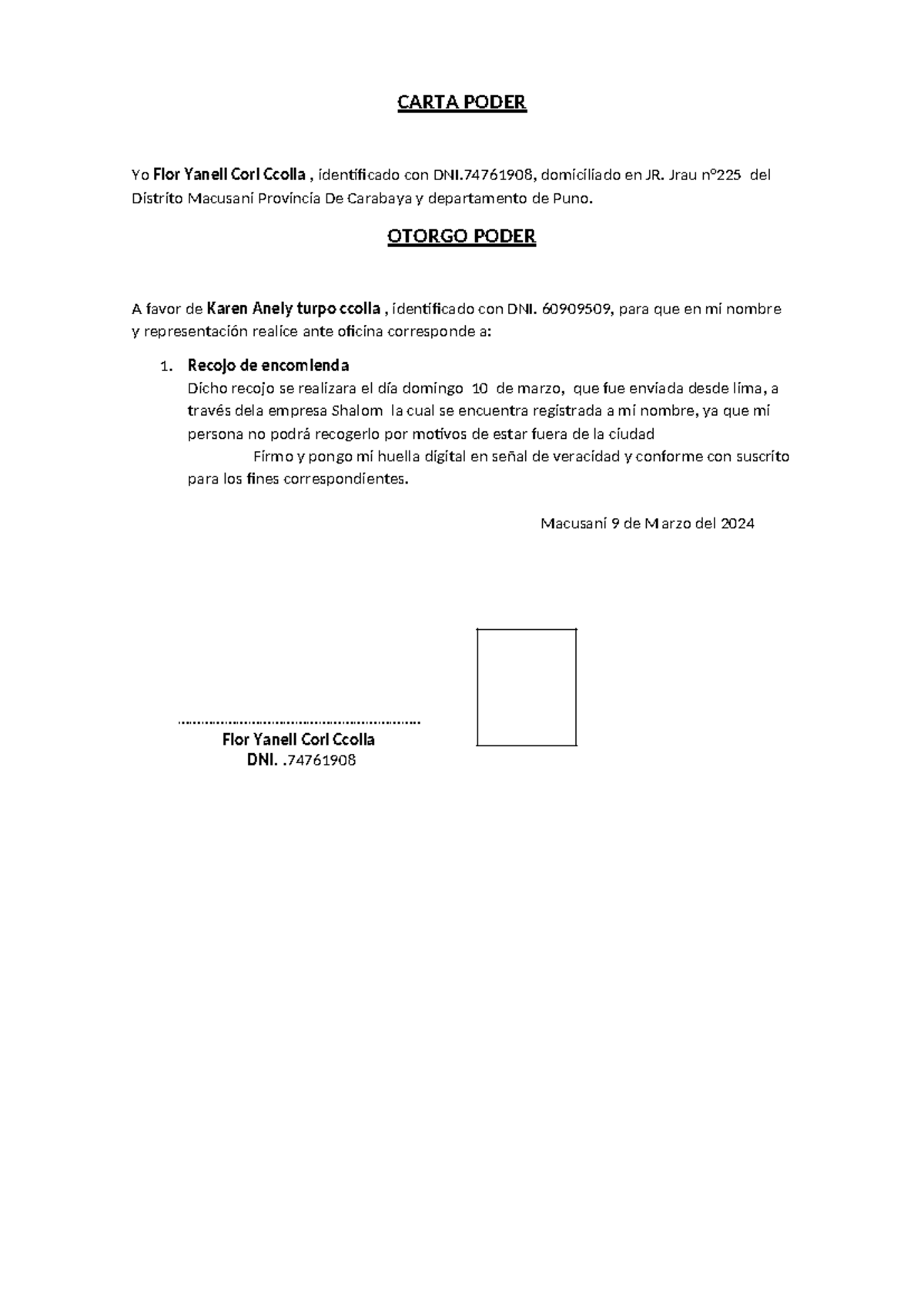 Modelo De Carta Poder Notarial