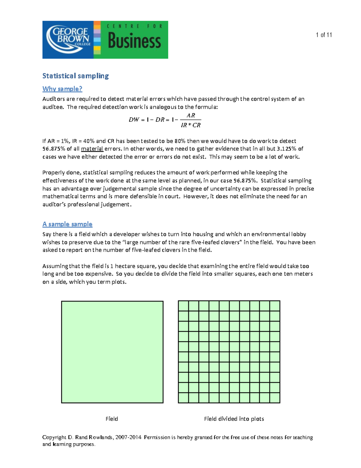 Sampling Summary v2 - Lecture notes 2 - Copyright D. Rand Rowlands ...