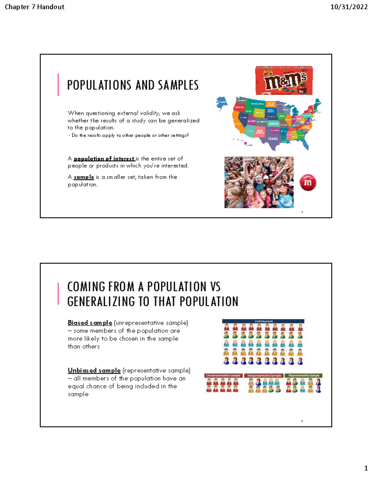 Chapter 7 Handout - POPULATIONS AND SAMPLES When questioning external ...