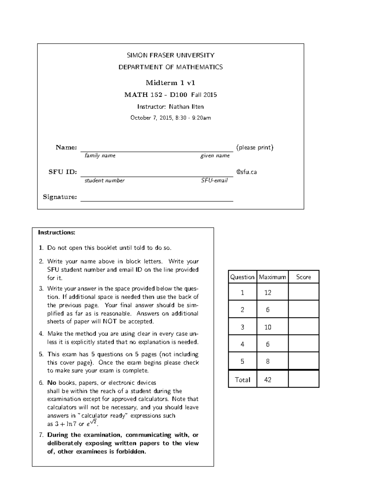 152 MT1 sample A - MSE - SIMON FRASER UNIVERSITY DEPARTMENT OF ...
