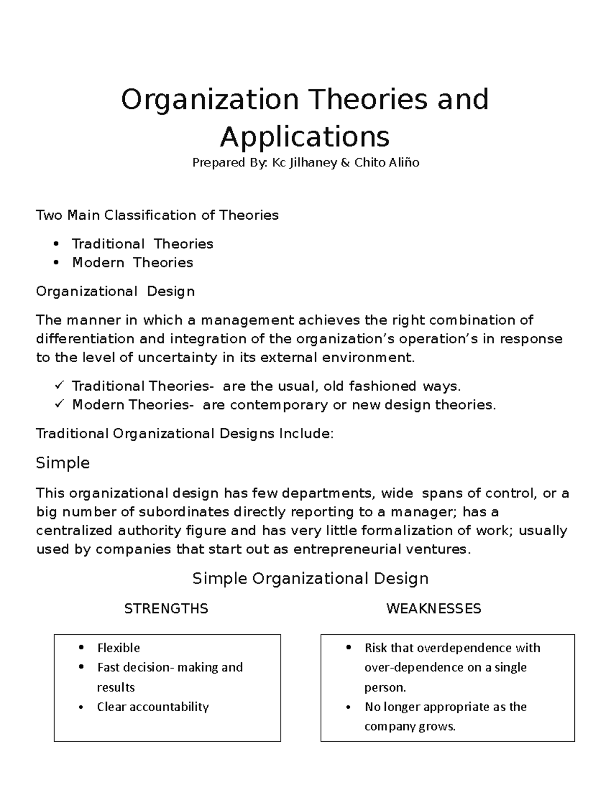 Organization Theories and Applications Explanation - Organization ...