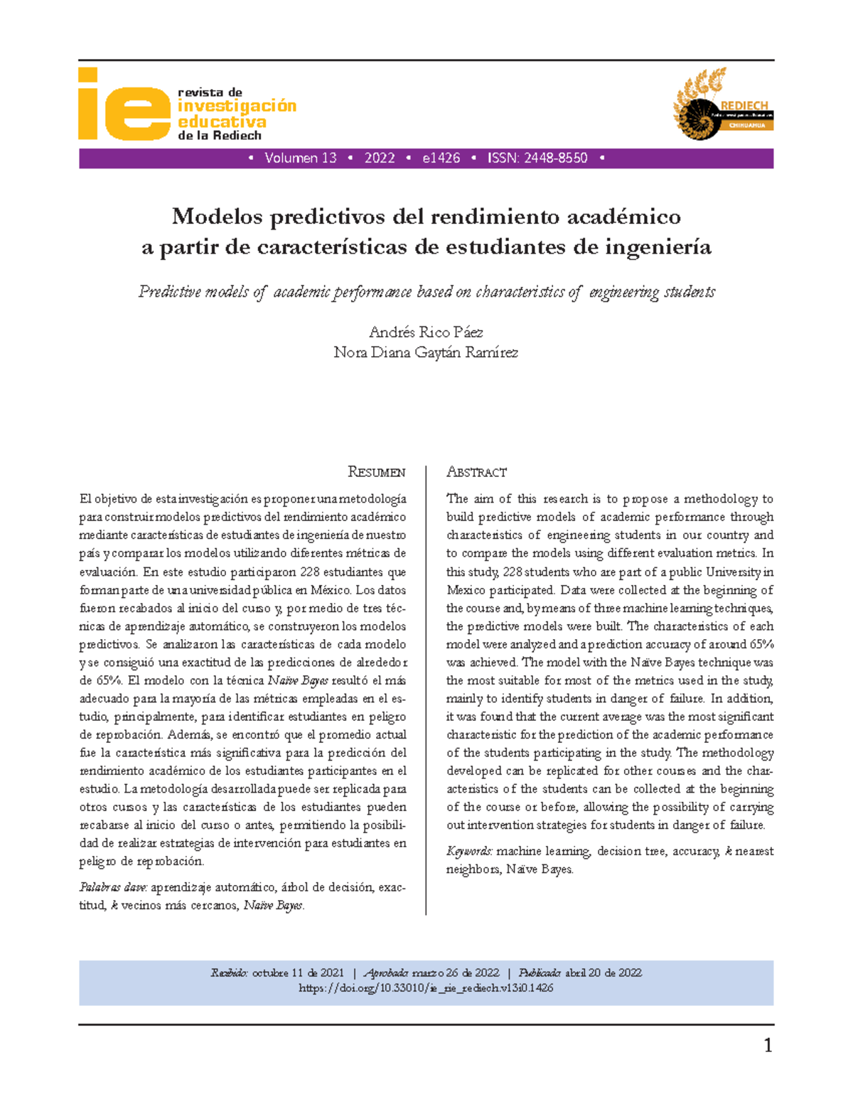 Modelos predictivos del rendimiento académicoa partir de ...