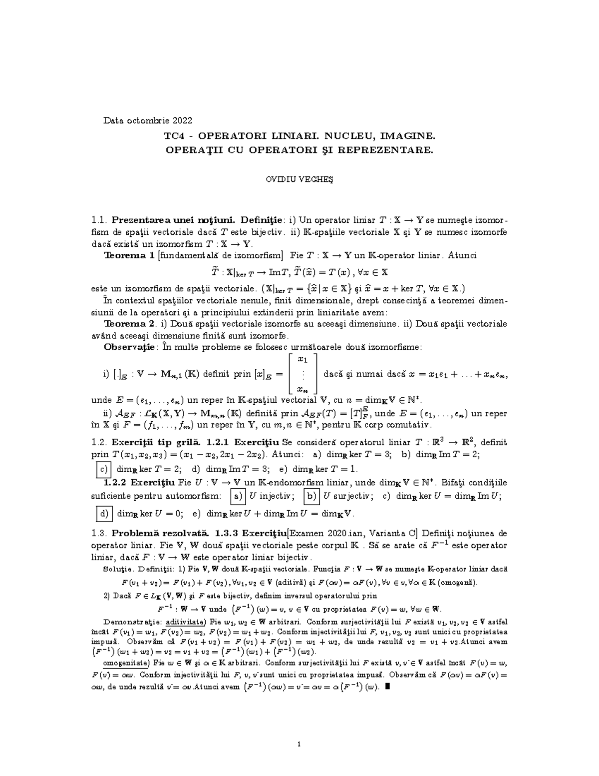 TC4-model - Algebra CSIE - Data octombrie 2022 TC4 - OPERATORI LINIARI ...