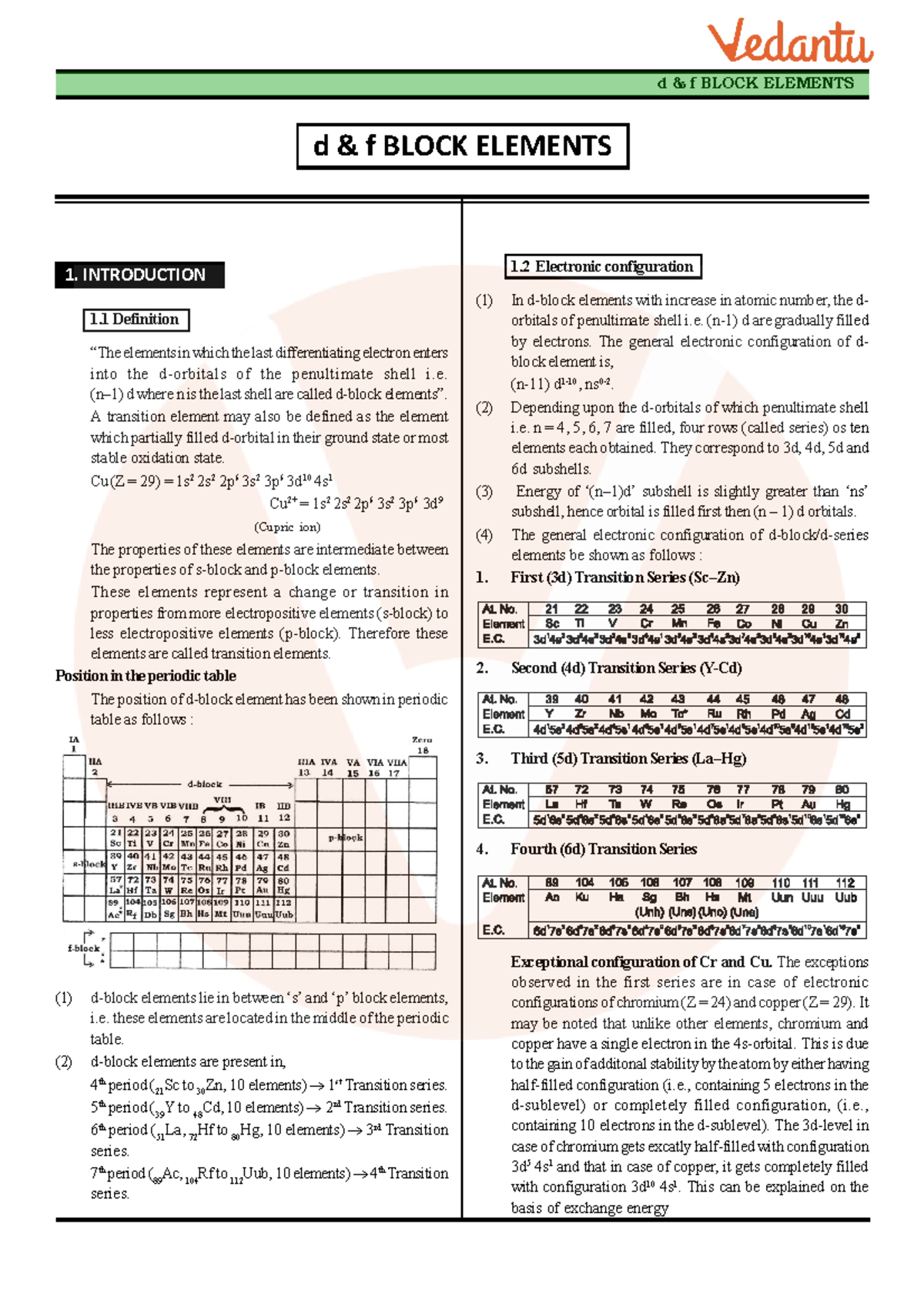 Class 12 Chemistry Revision Notes The d and f Block Elements - - Studocu