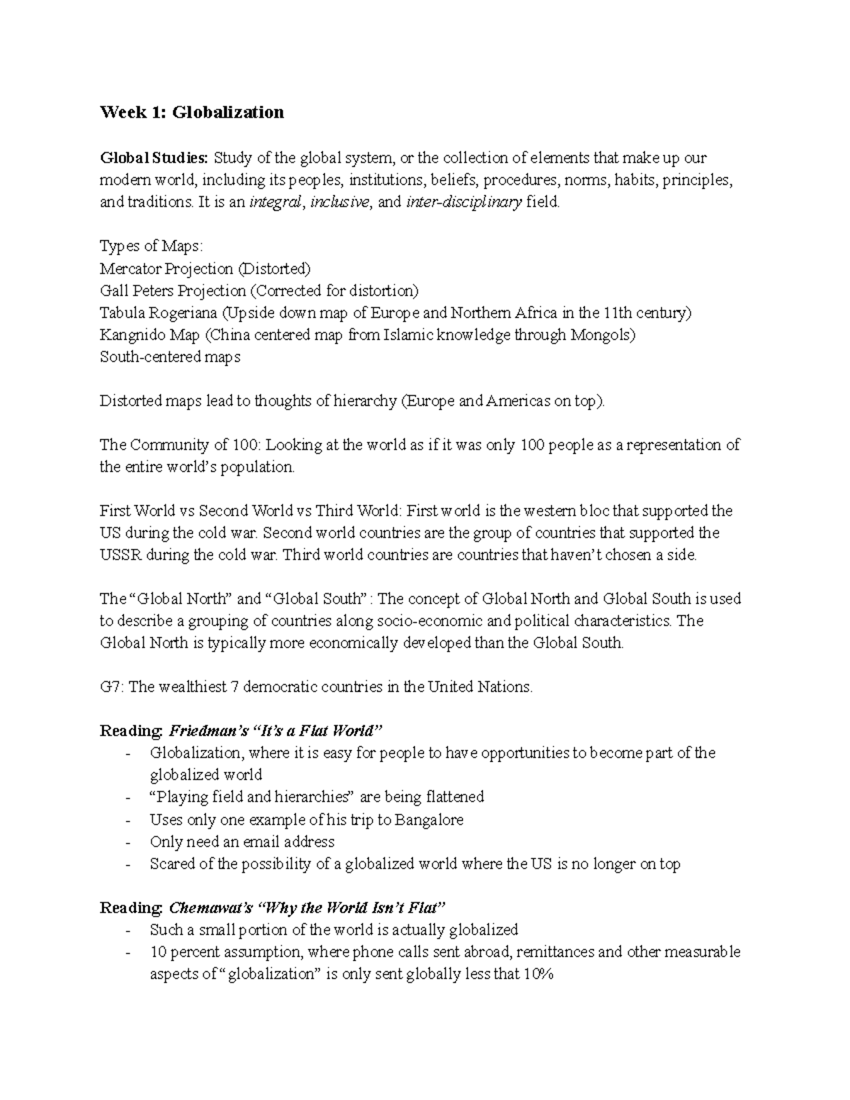 Global Studies - Week 1: Globalization Global Studies: Study of the ...