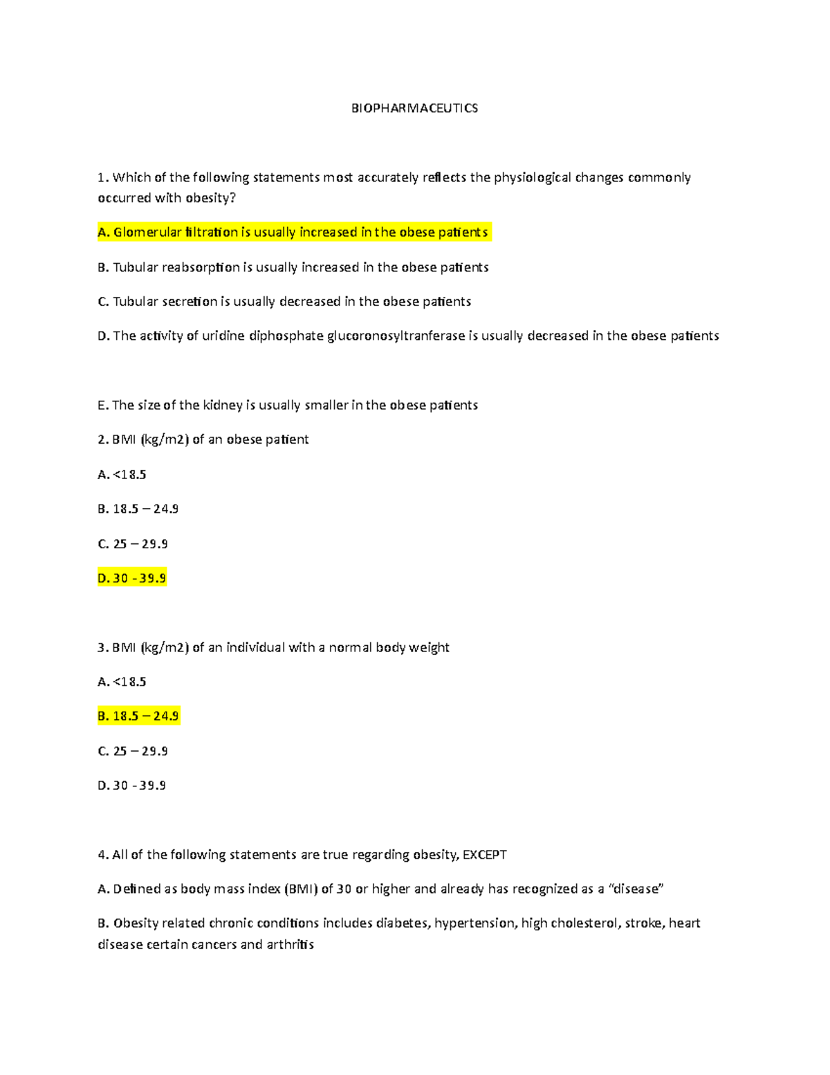 Biopharmaceutics 2 - Pacop materials Questions and Answers ...