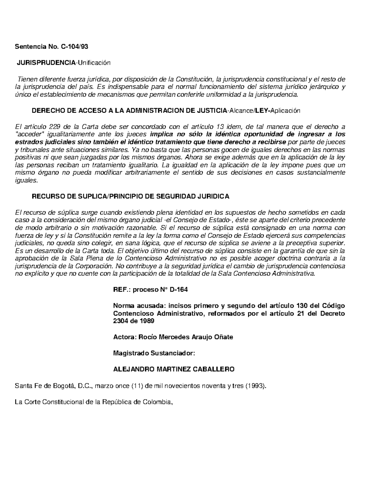Sentencia C-104 de 1993 - Sentencia No. C-104/ JURISPRUDENCIA ...
