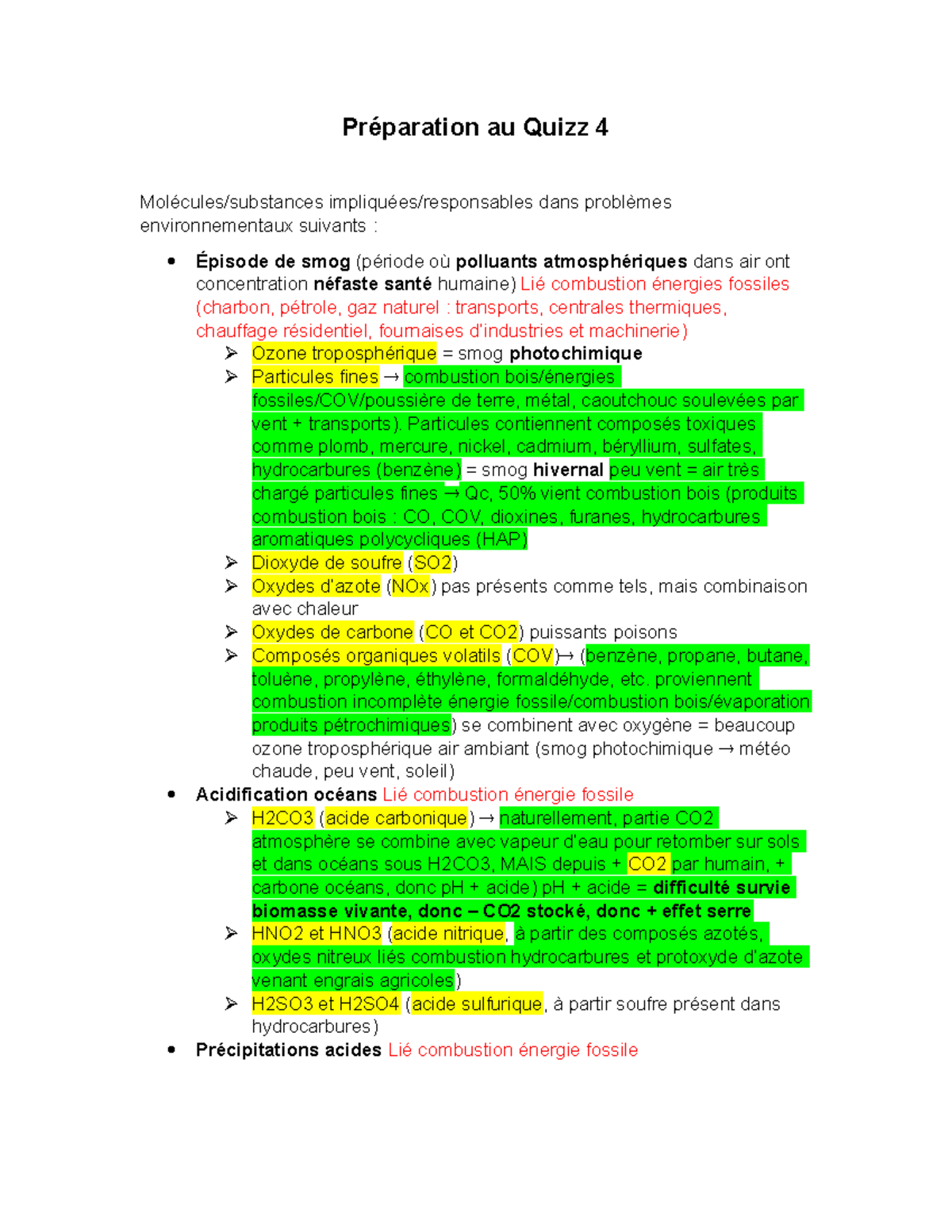 Préparation Quiz 4 - Préparation au Quizz 4 Molécules/substances ...