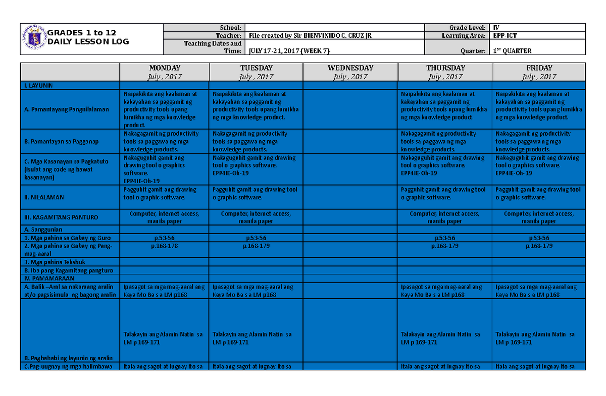 Grade 4 DLL EPP-ICT 4 Q1 Week 7 - GRADES 1 to 12 DAILY LESSON LOG ...