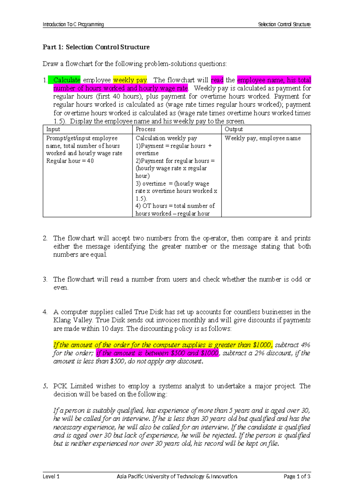 Week 2 Design Revision Exec Introduction To C Programming Selection Control Structure Part 1