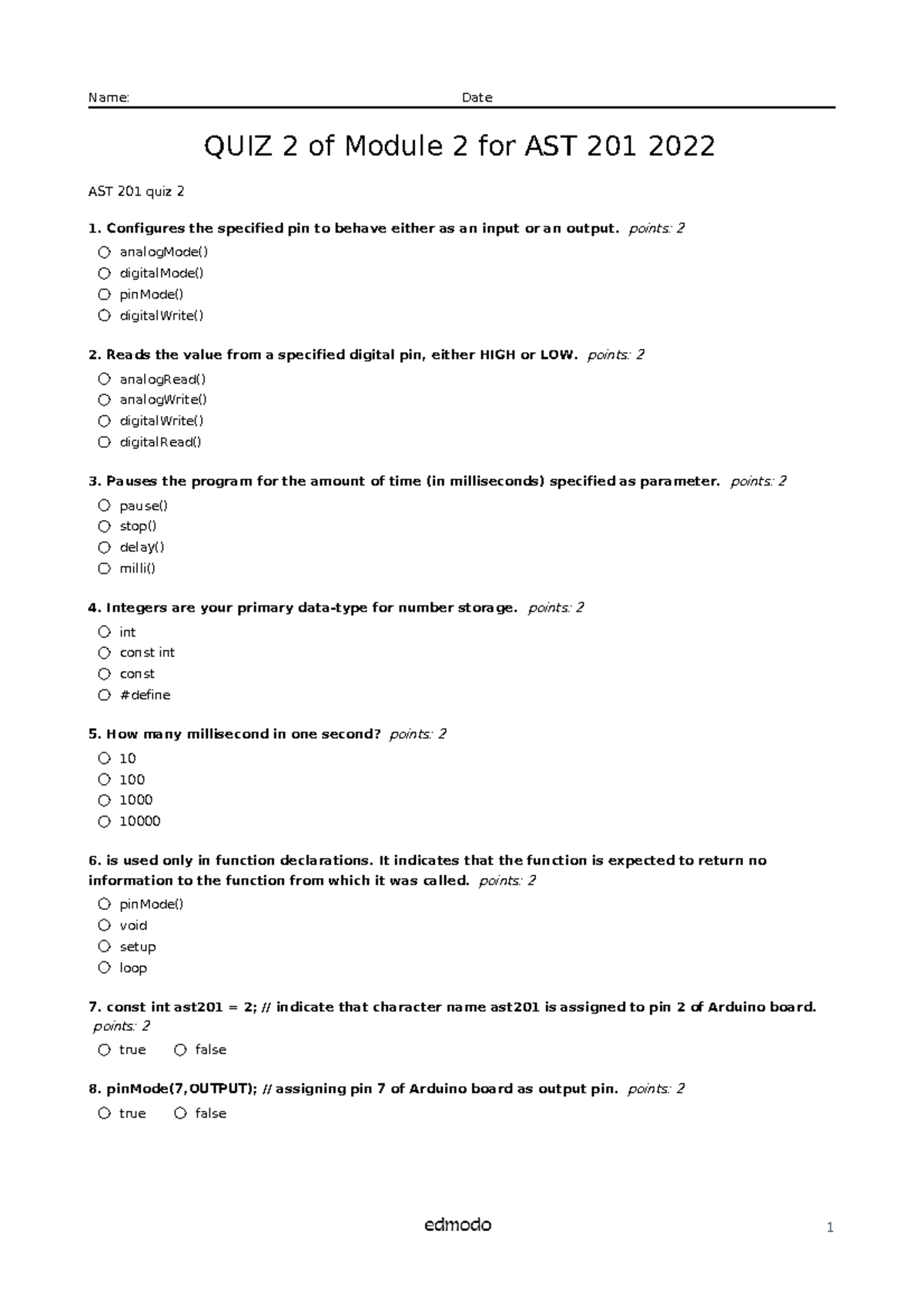 QUIZ 2 of Module 2 for AST 201 2022 - Name: Date QUIZ 2 of Module 2 for AST 201 2022 AST 201 ...