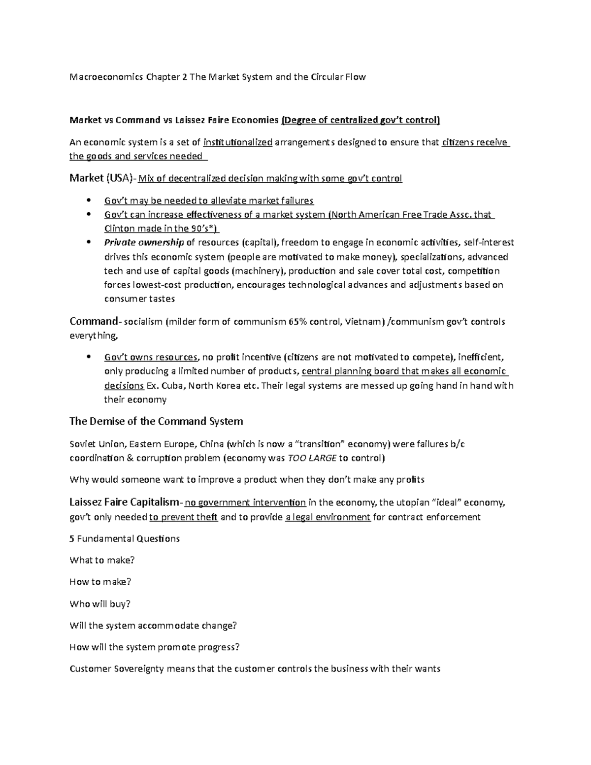 Macroeconomics Chapter 2 The Market System and the Circular Flow - that ...