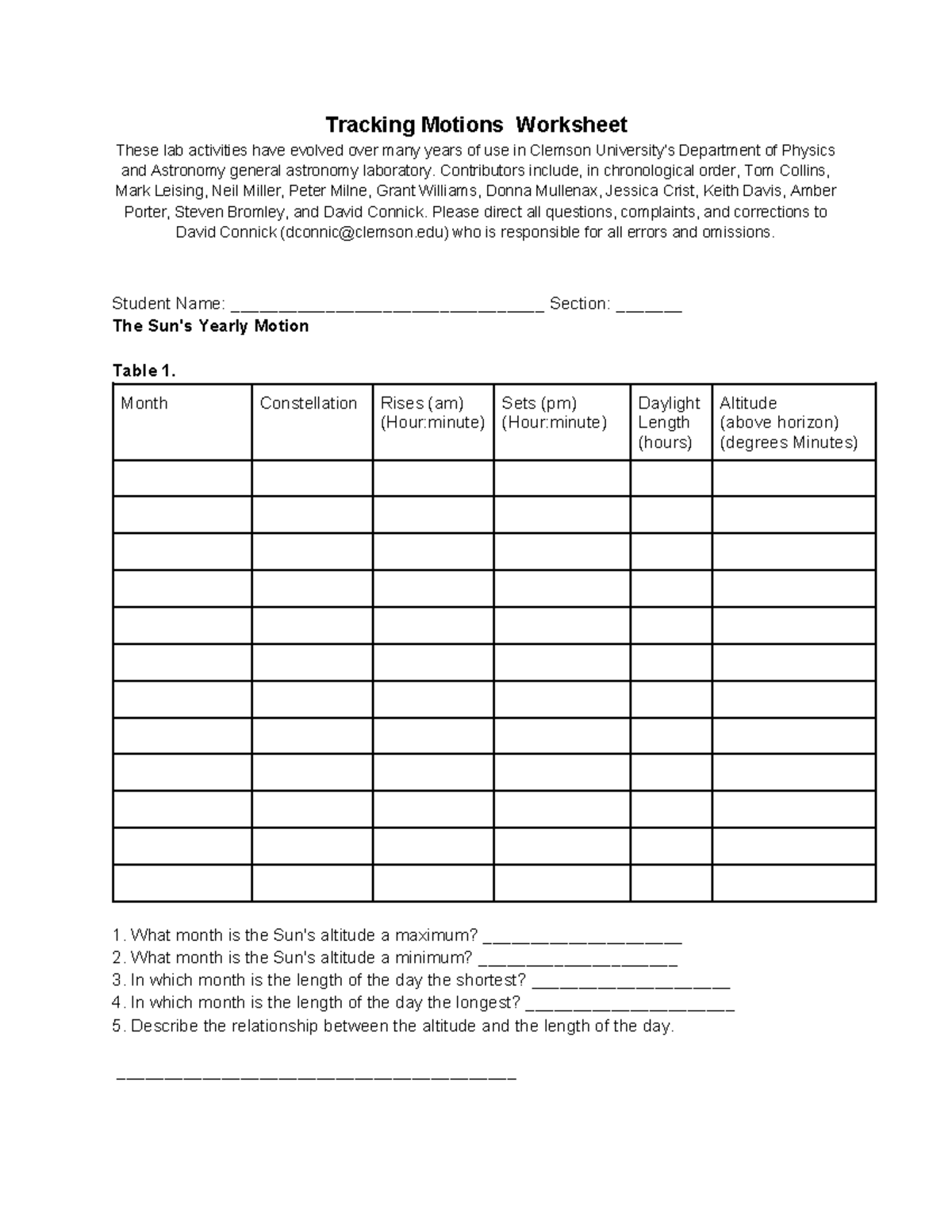 Tracking Motions Worksheet - Tracking Motions Worksheet These lab ...