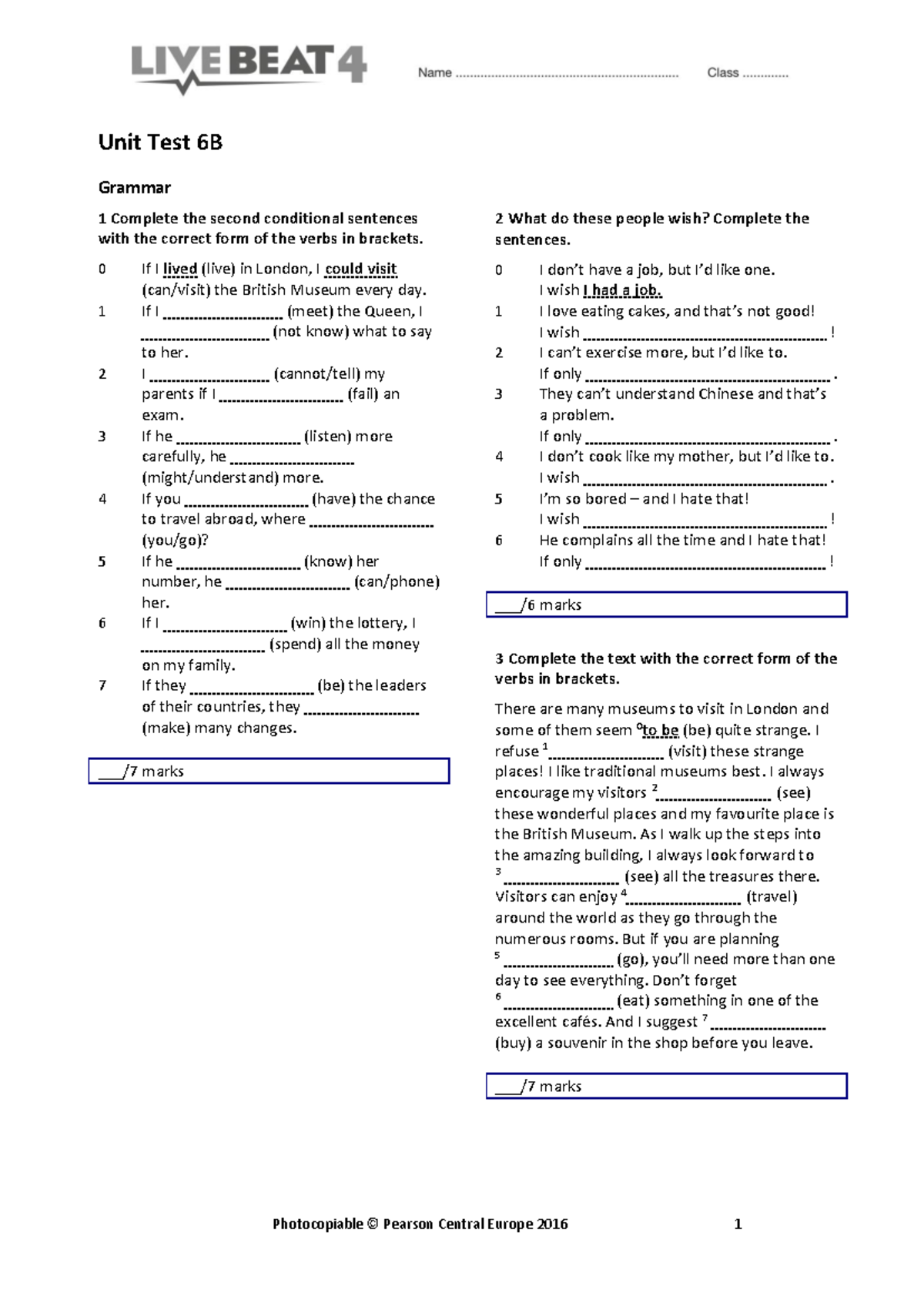 LB4 Unit test 6B - cwieczenia 2 - Photocopiable © Pearson Central ...