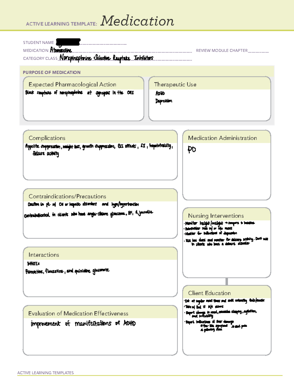 Medication blank (1) (1) - ACTIVE LEARNING TEMPLATES Medication STUDENT ...