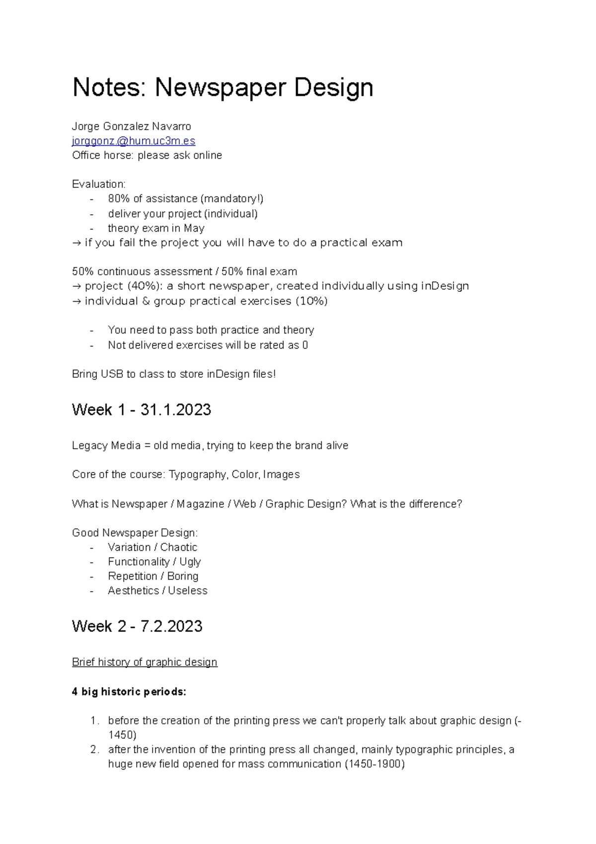 Complete Notes Newspaper Design - Notes: Newspaper Design Jorge ...