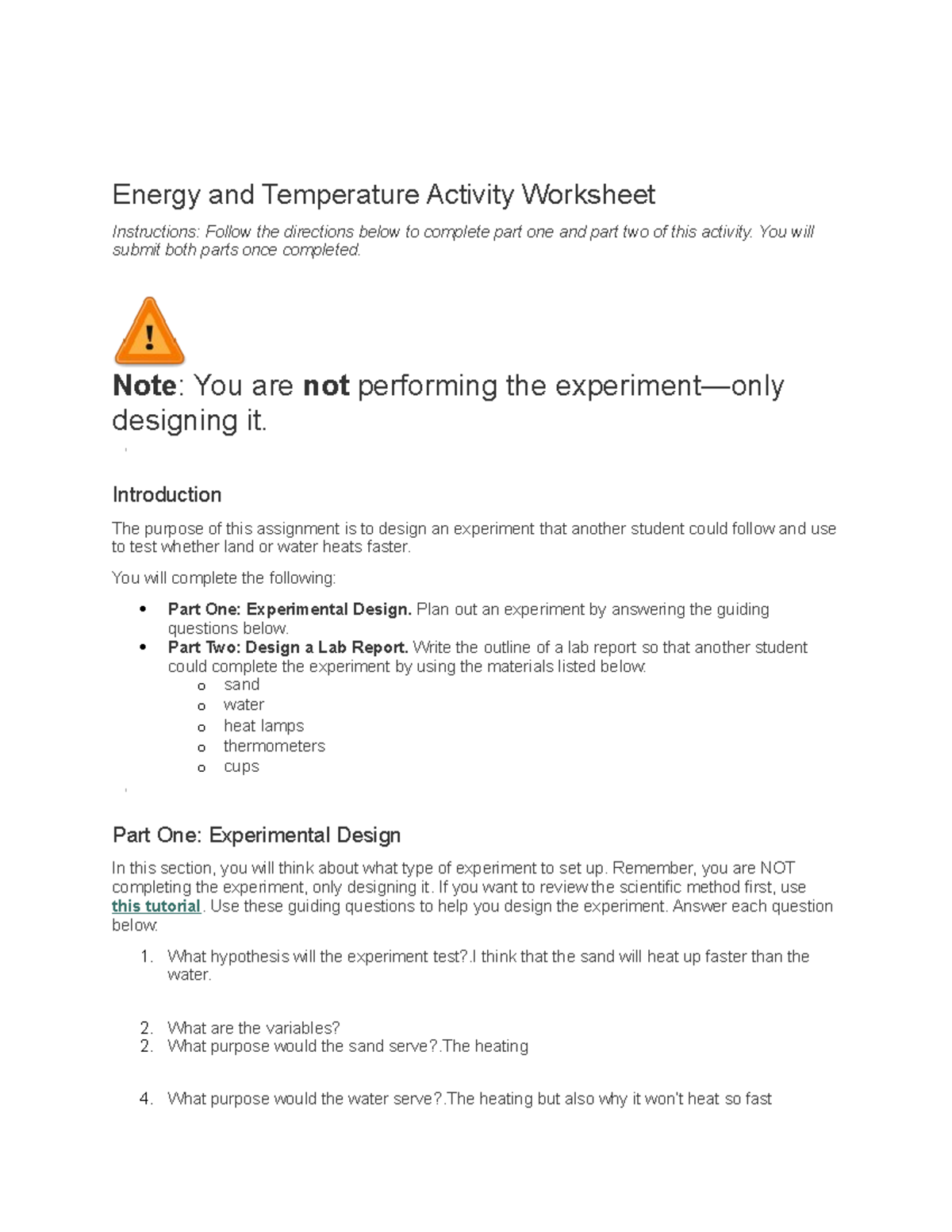 Energy activity - qabzkjbwkxbjjb32k - Energy and Temperature Activity ...